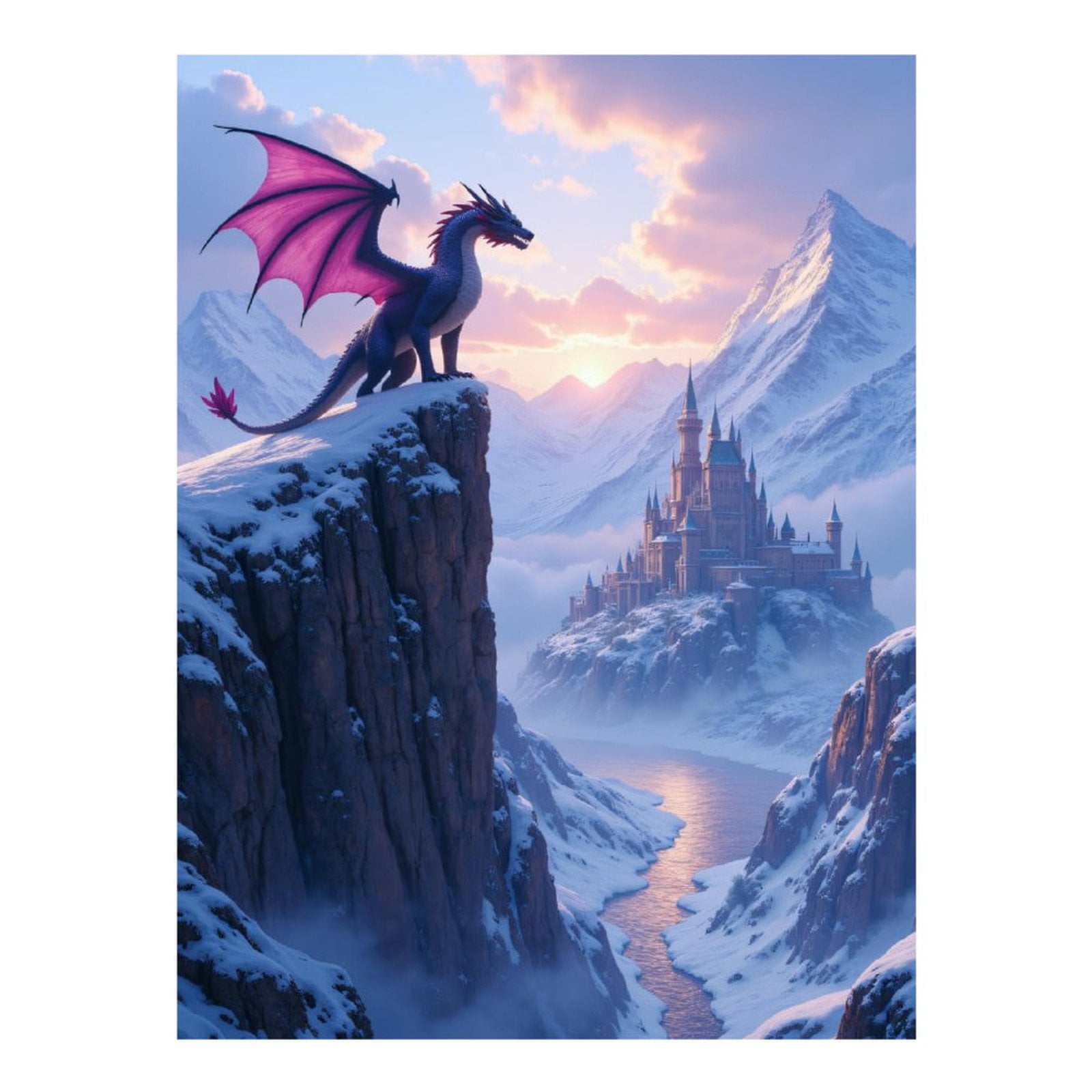 Diamond Art Kits for Adults - 5d Majestic Dragon Snowy Castle Scene ...