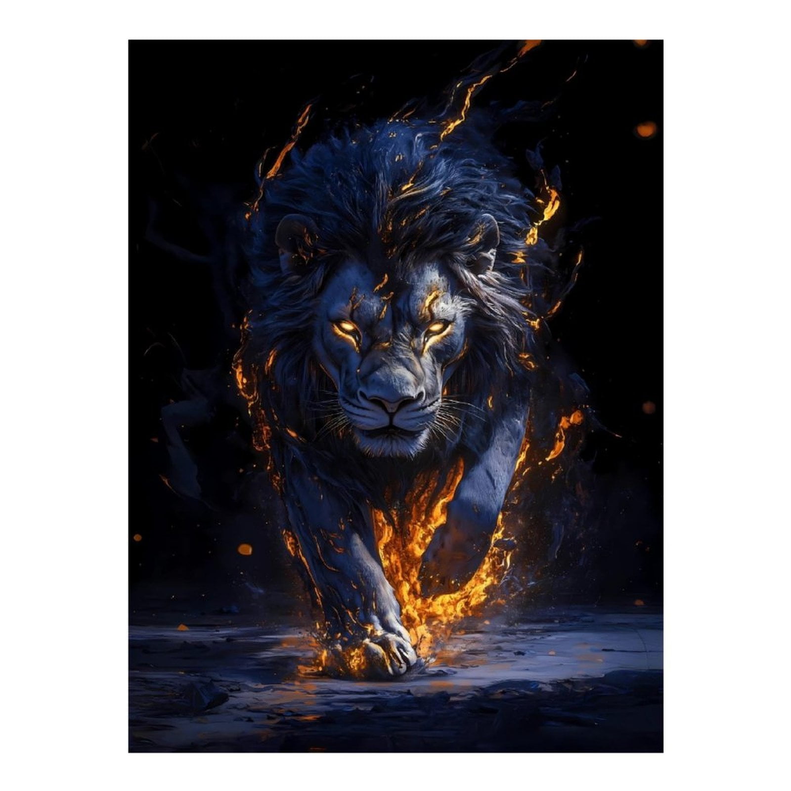 Diamond Art Kits for Adults - 5d Majestic Fiery Lion in Motion Diamond ...