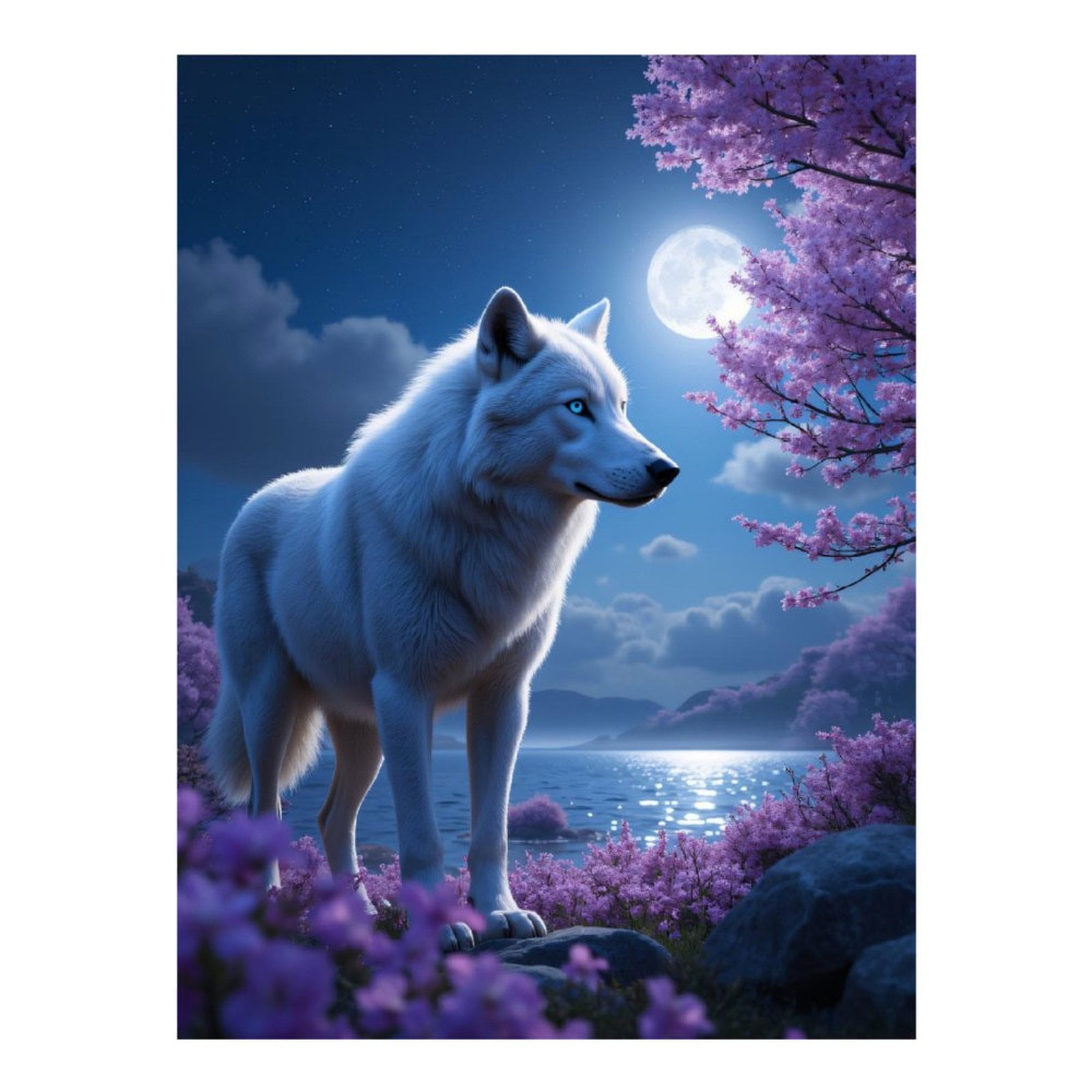 Diamond Art Kits for Adults - 5d Mystic Wolf Moonlit Blossom Scene ...