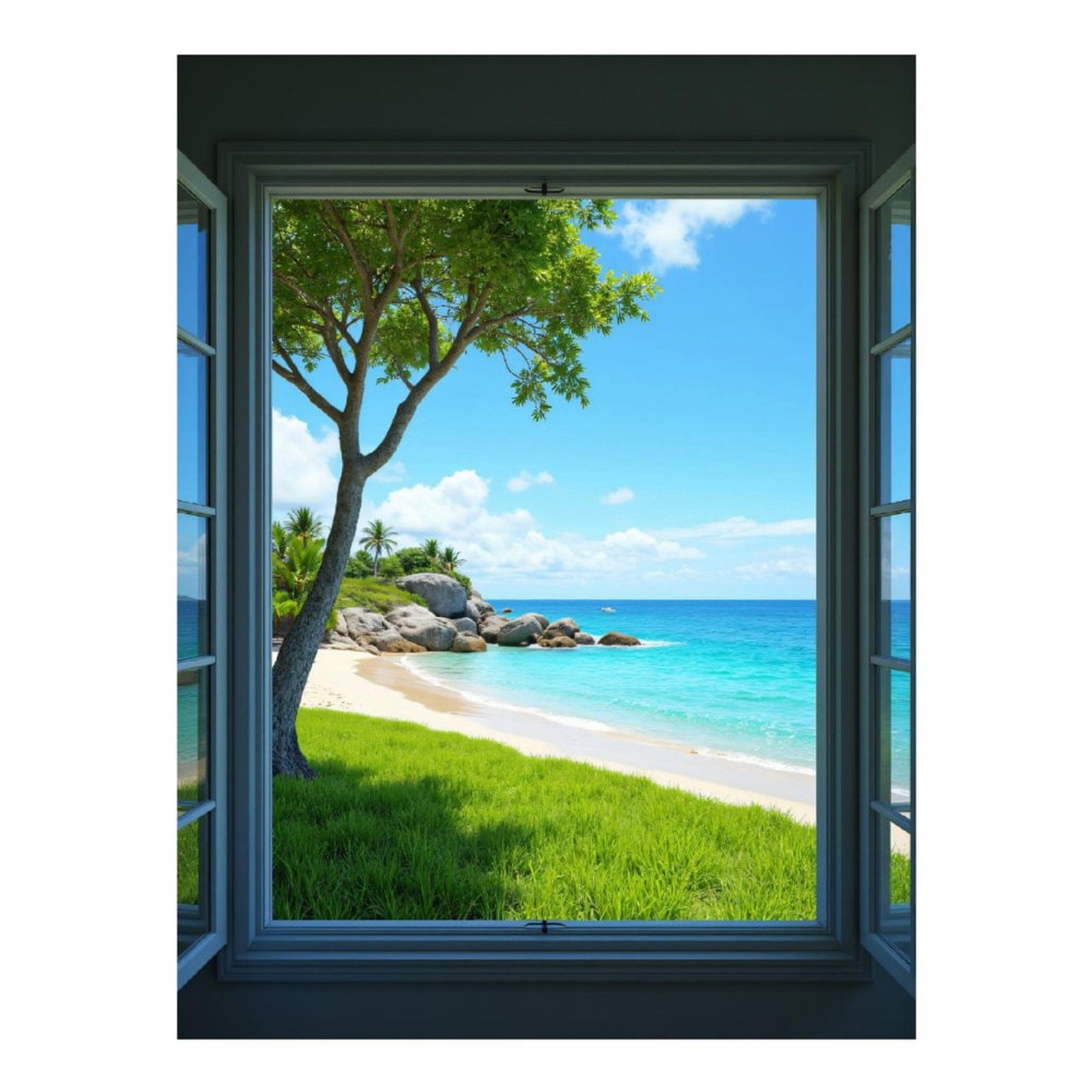 Diamond Art Kits for Adults - 5d Open Window View Beach Scene Diamond ...