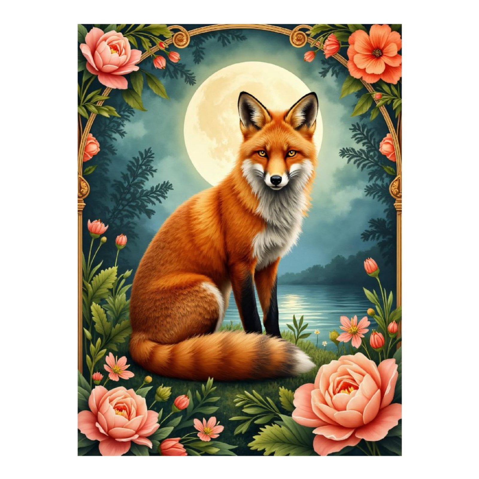 Diamond Art Kits for Adults - 5d Orange Fox Moonlit Floral Scene ...
