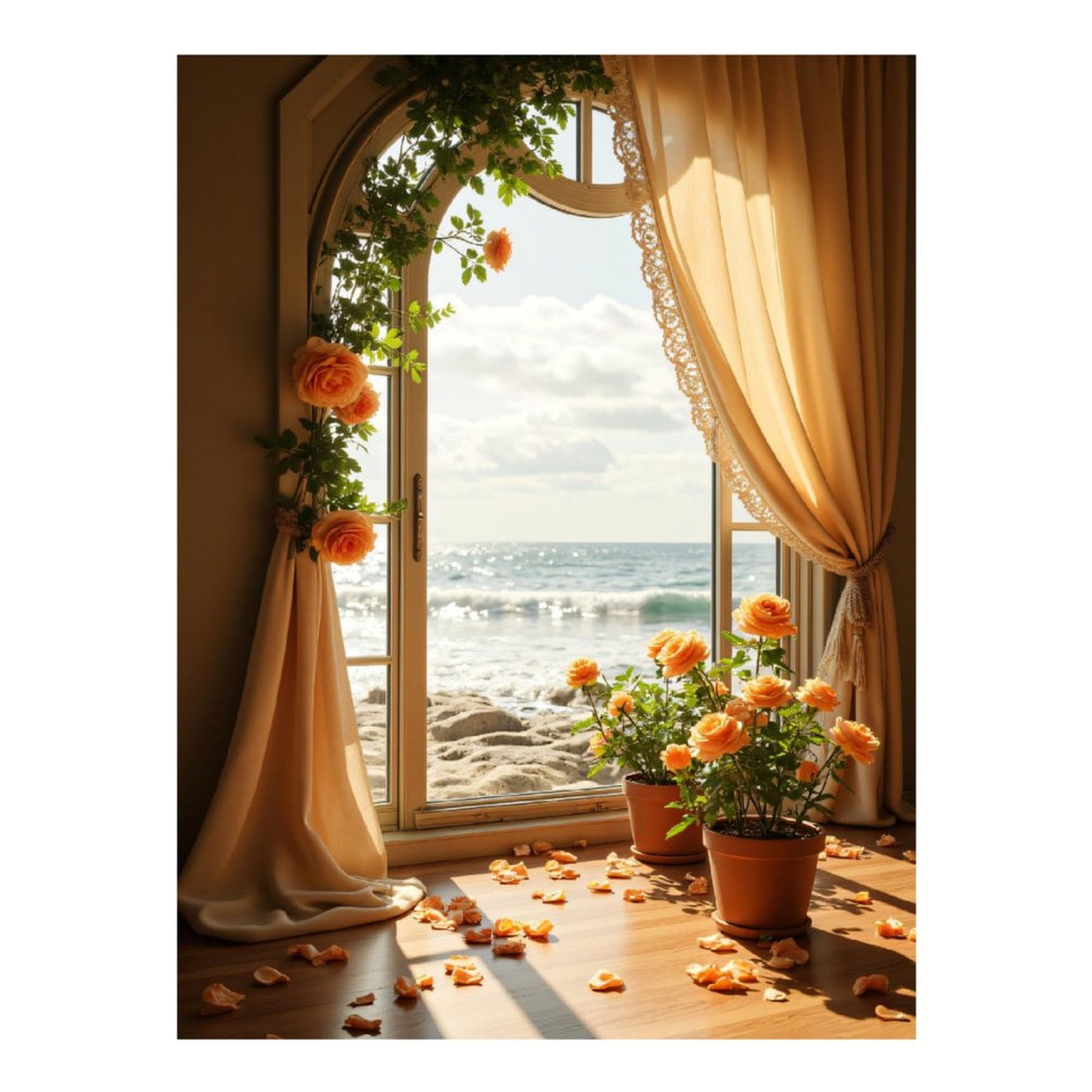 Diamond Art Kits for Adults - 5d Orange Roses Sunlit Window View ...