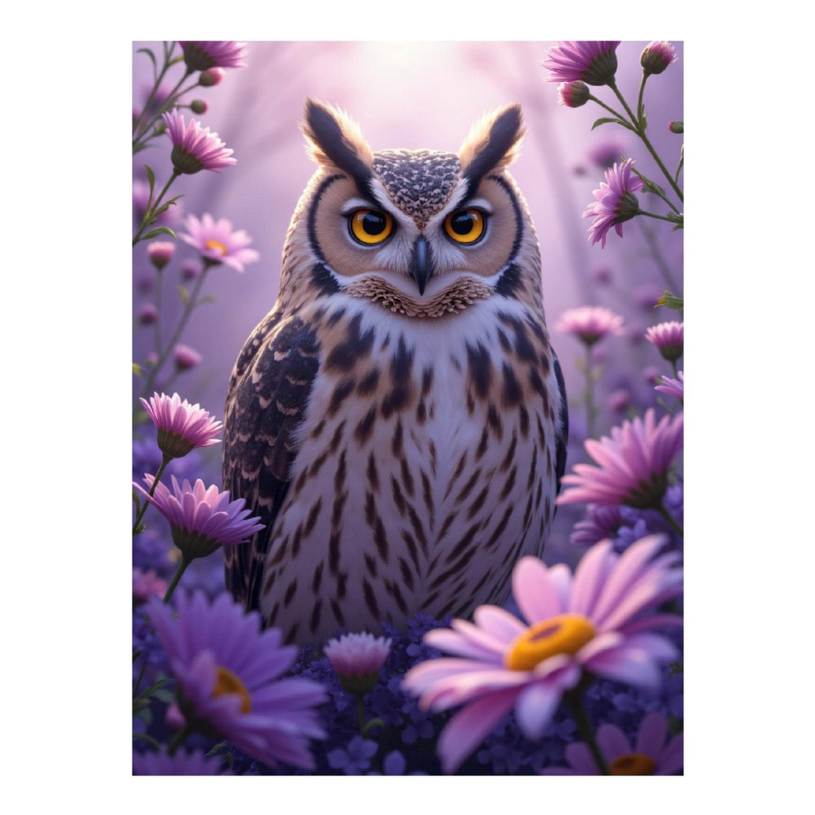 Diamond Art Kits for Adults - 5d Owl Among Purple Daisy Blossoms ...