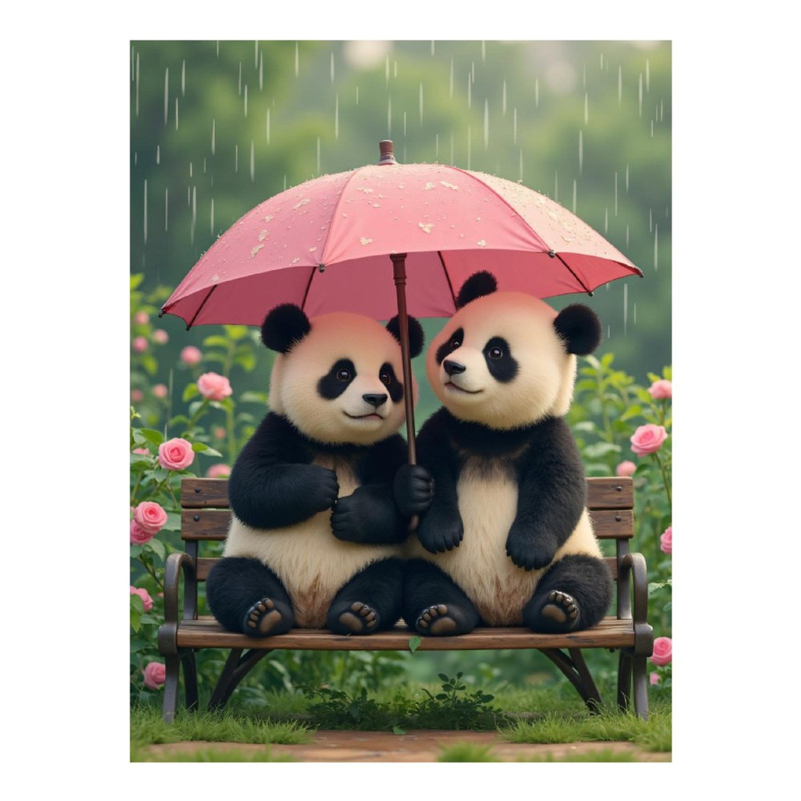 Diamond Art Kits for Adults - 5d Pandas Under Pink Umbrella Rain Roses ...
