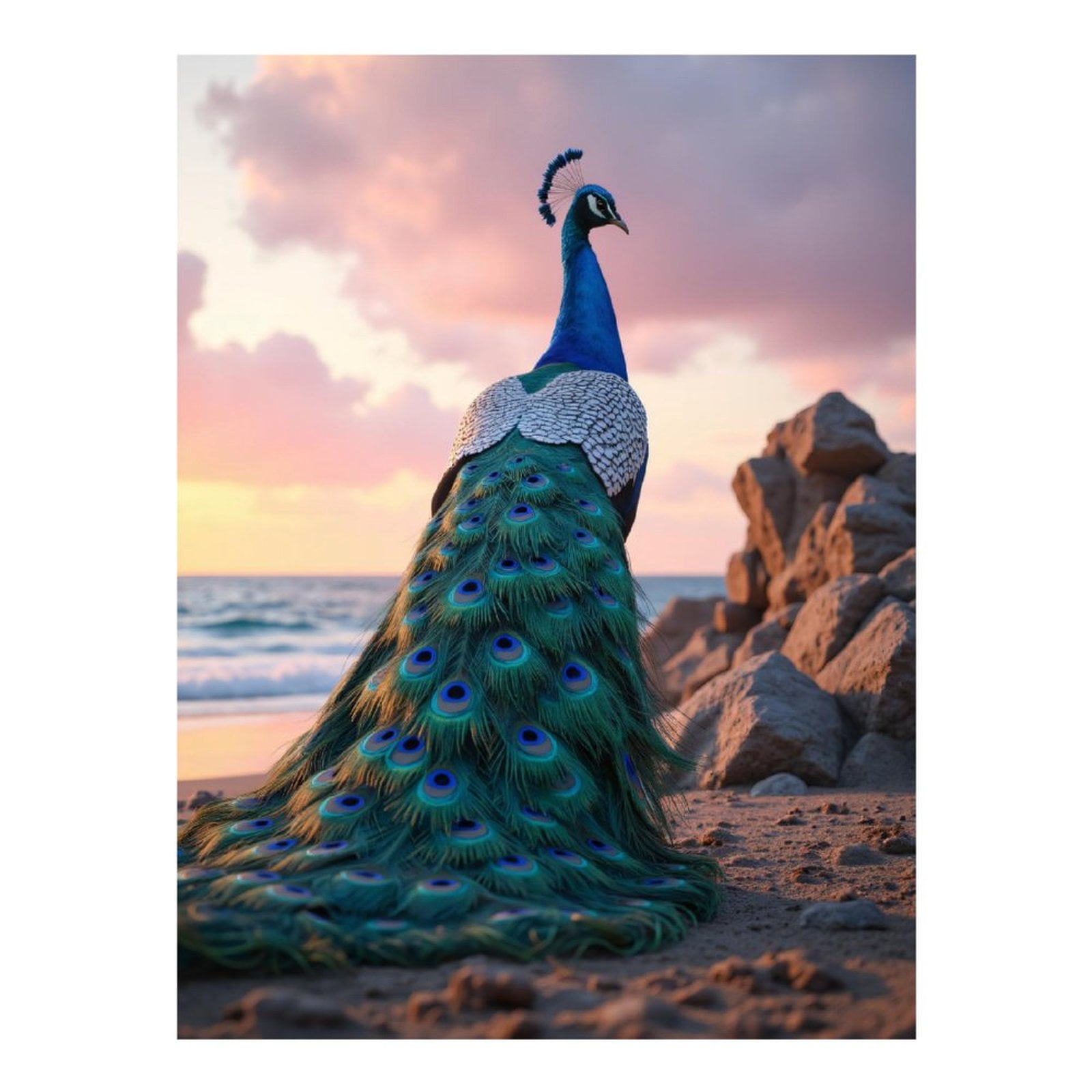 Diamond Art Kits for Adults - 5d Peacock Beach Sunset Scene Diamond ...