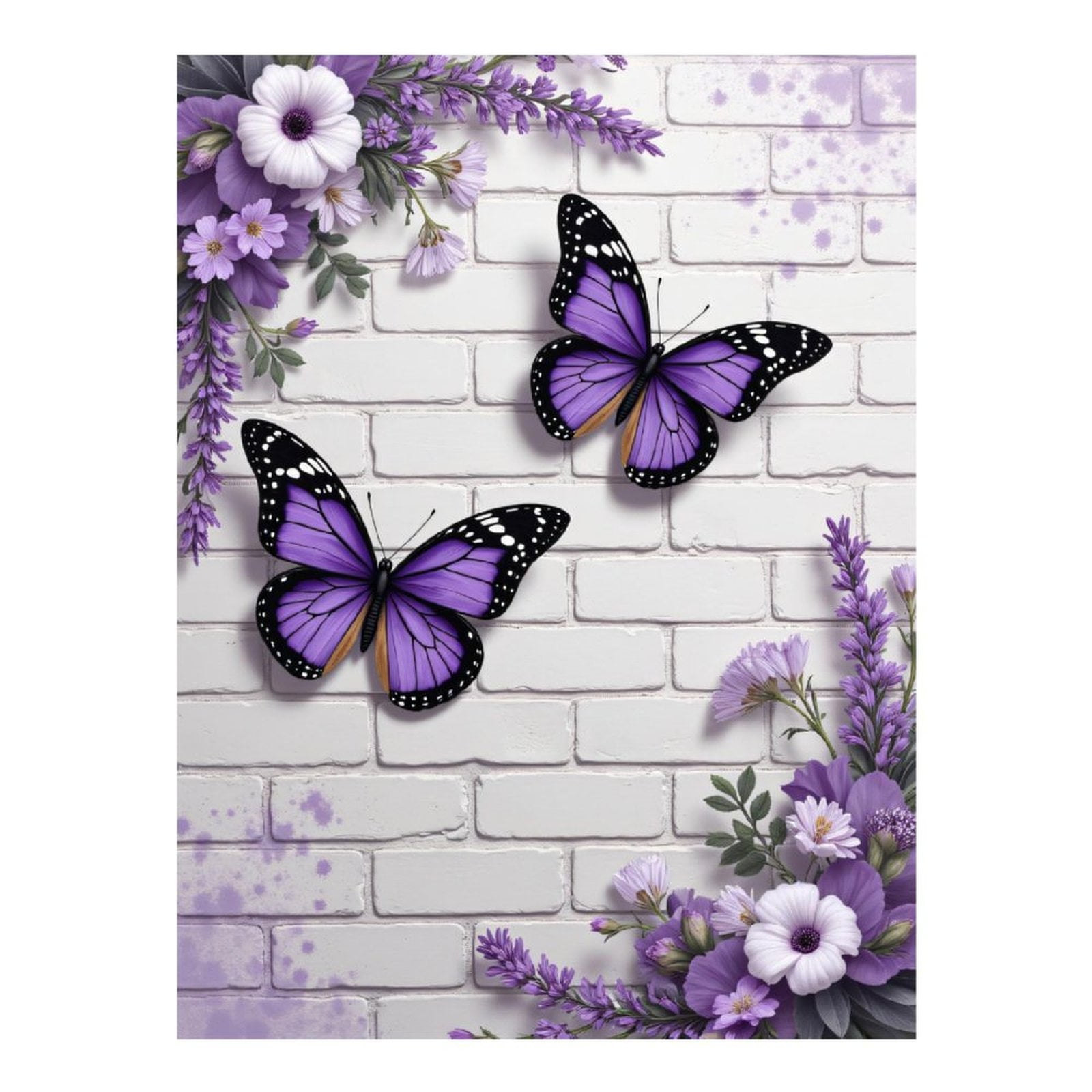 Diamond Art Kits for Adults - 5d Purple Butterflies Floral Brick Wall ...