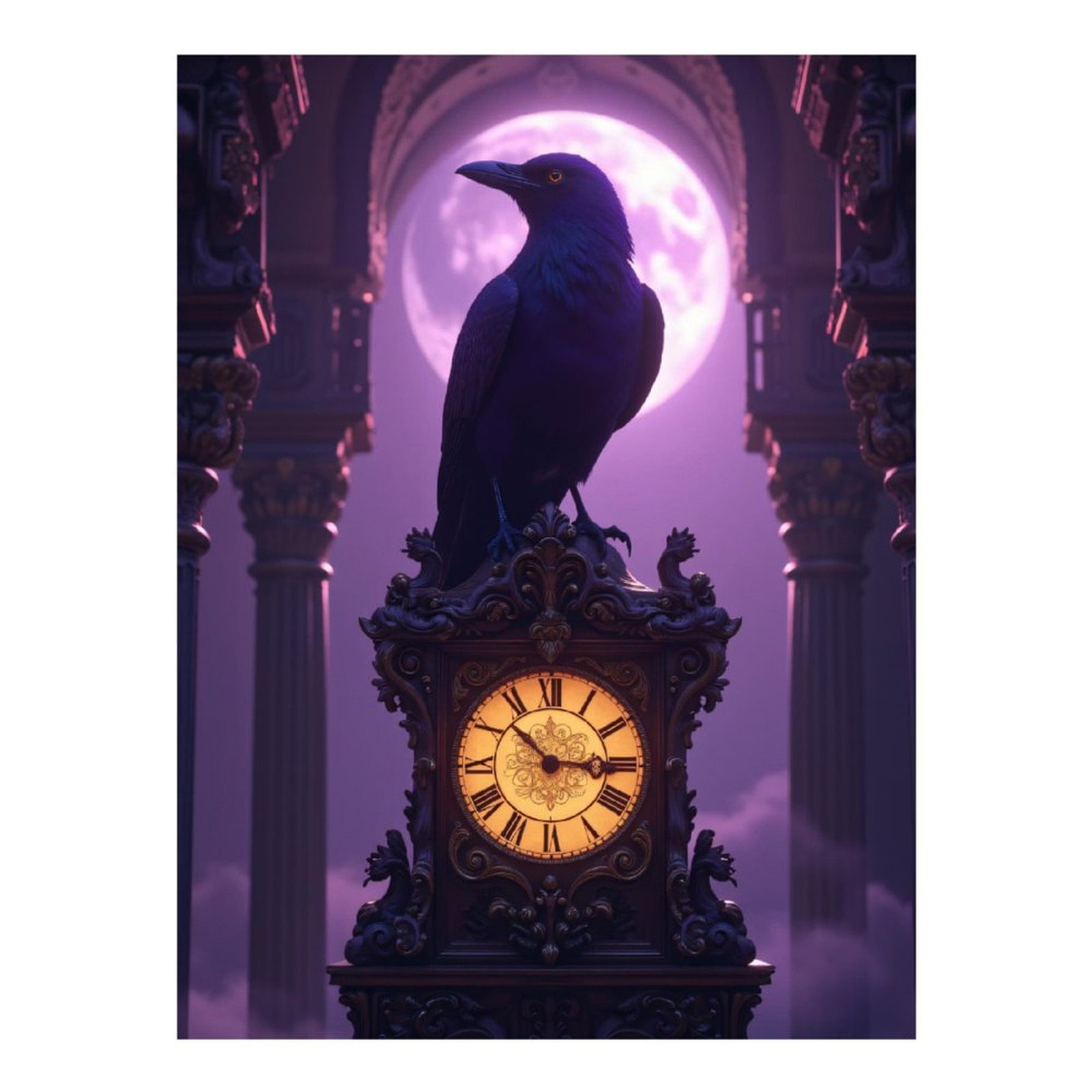 Diamond Art Kits for Adults - 5d Raven On Gothic Clock Moonlit Night ...