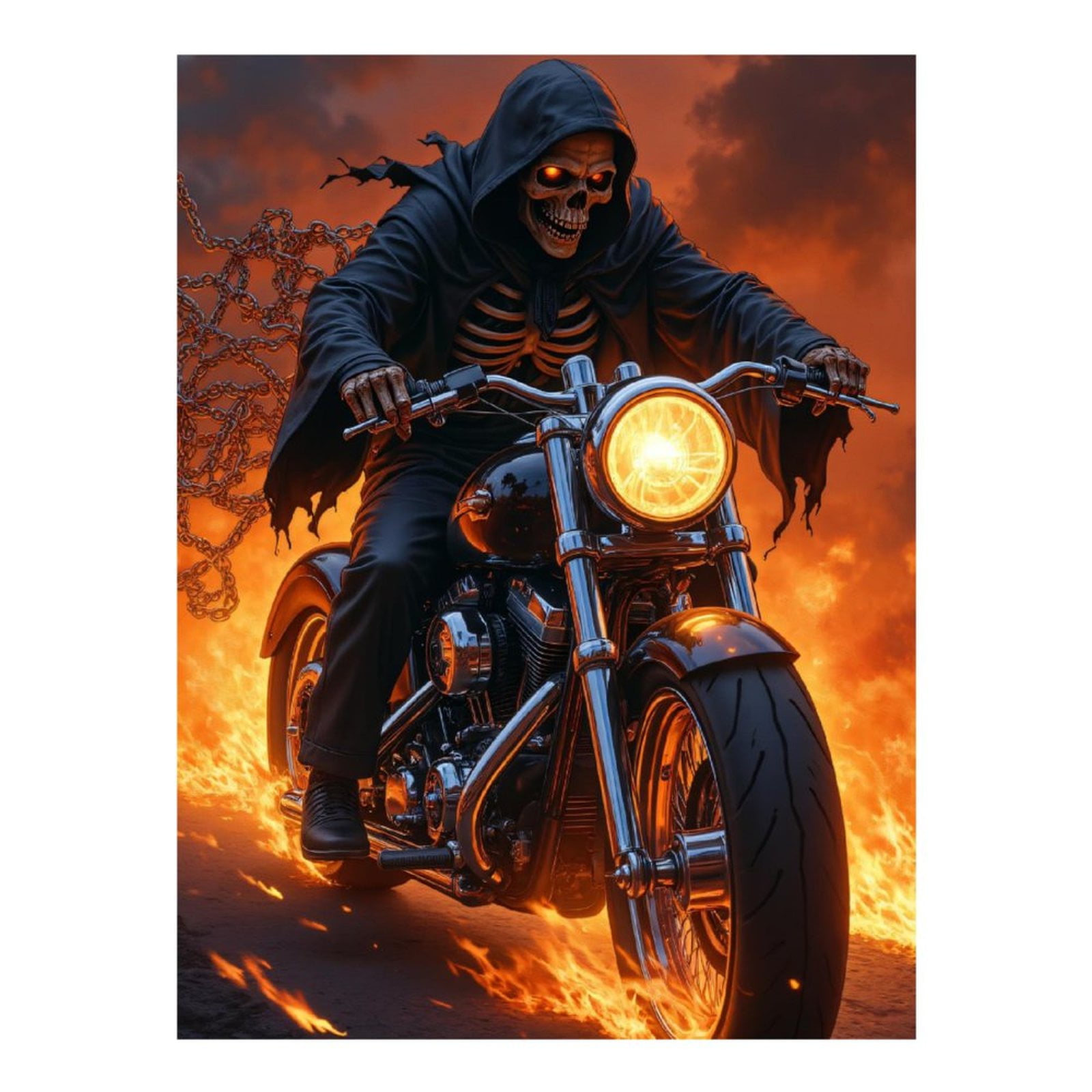 Diamond Art Kits for Adults - 5d Rider On Flaming Motorcycle Diamond ...