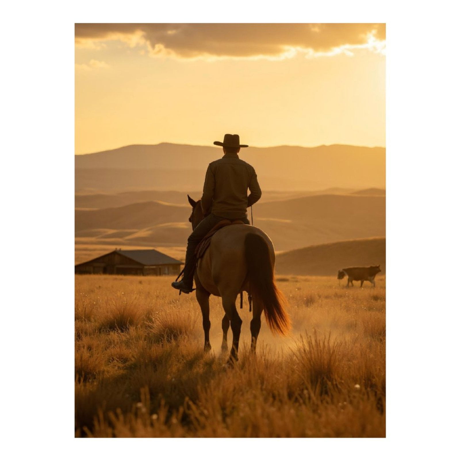 Diamond Art Kits for Adults - 5d Rider Sunset Cowboy Landscape Meadows ...
