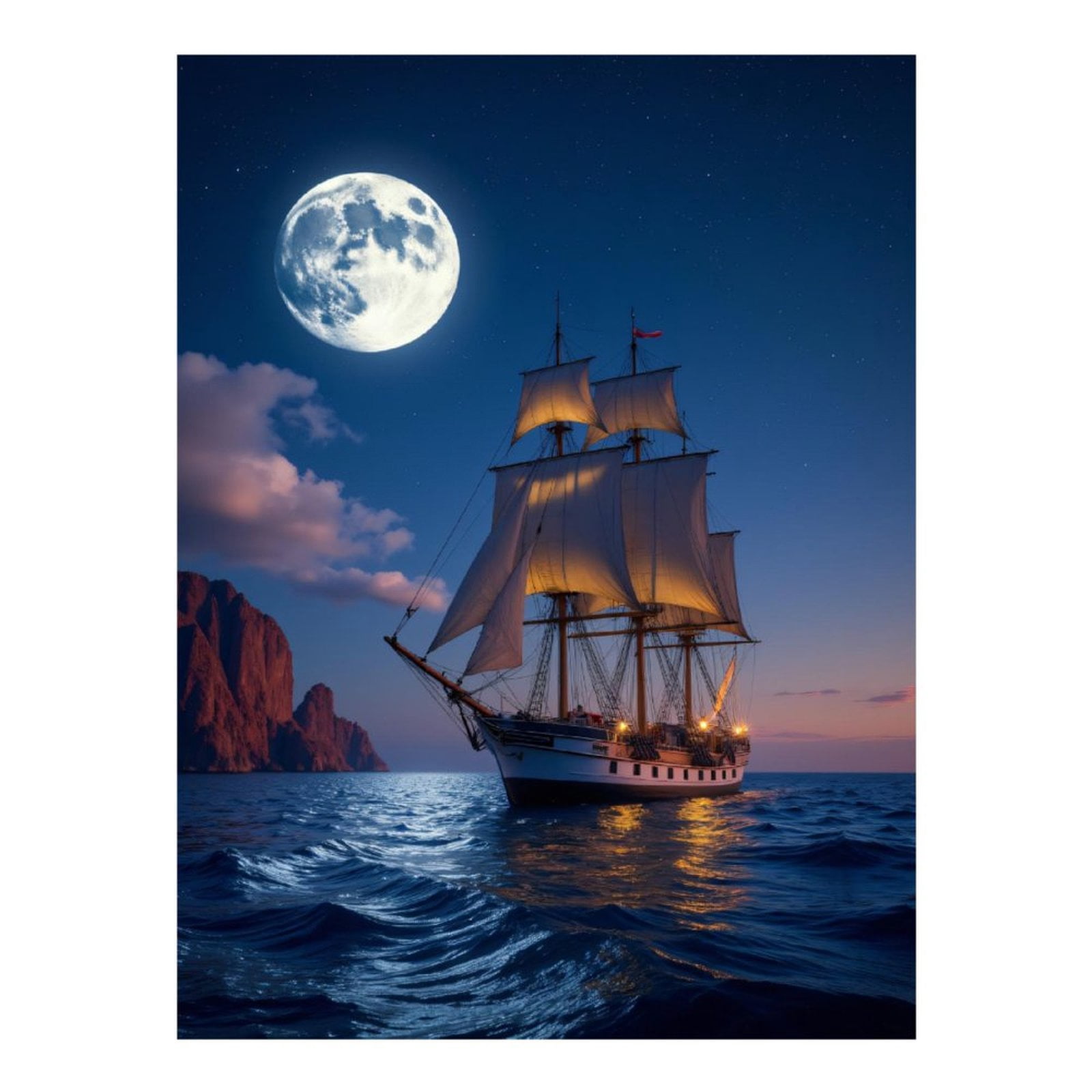 Diamond Art Kits for Adults - 5d Sailing Ship Under Moonlit Sky Diamond ...