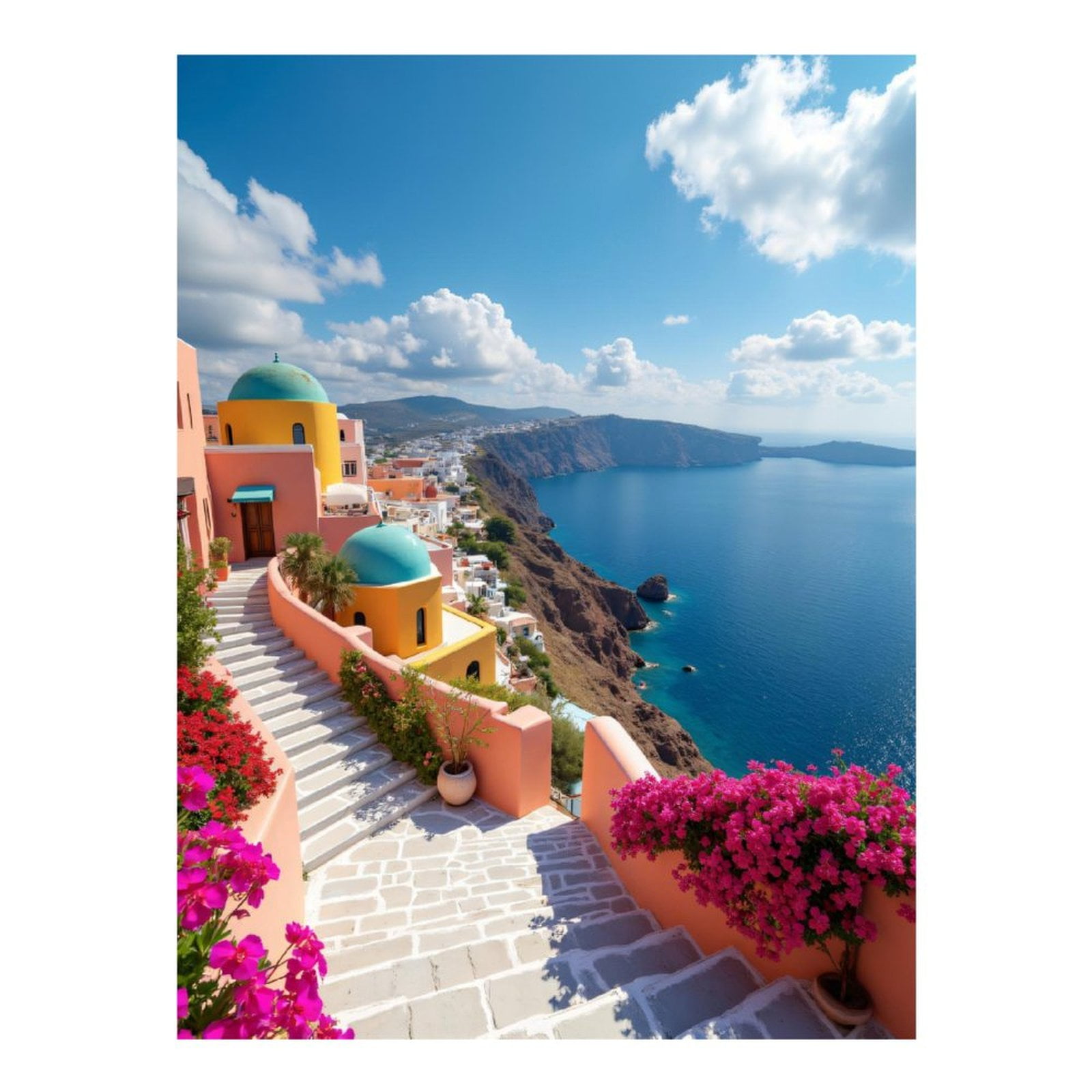 Diamond Art Kits for Adults - 5d Santorini Clifftop Steps Sea View ...