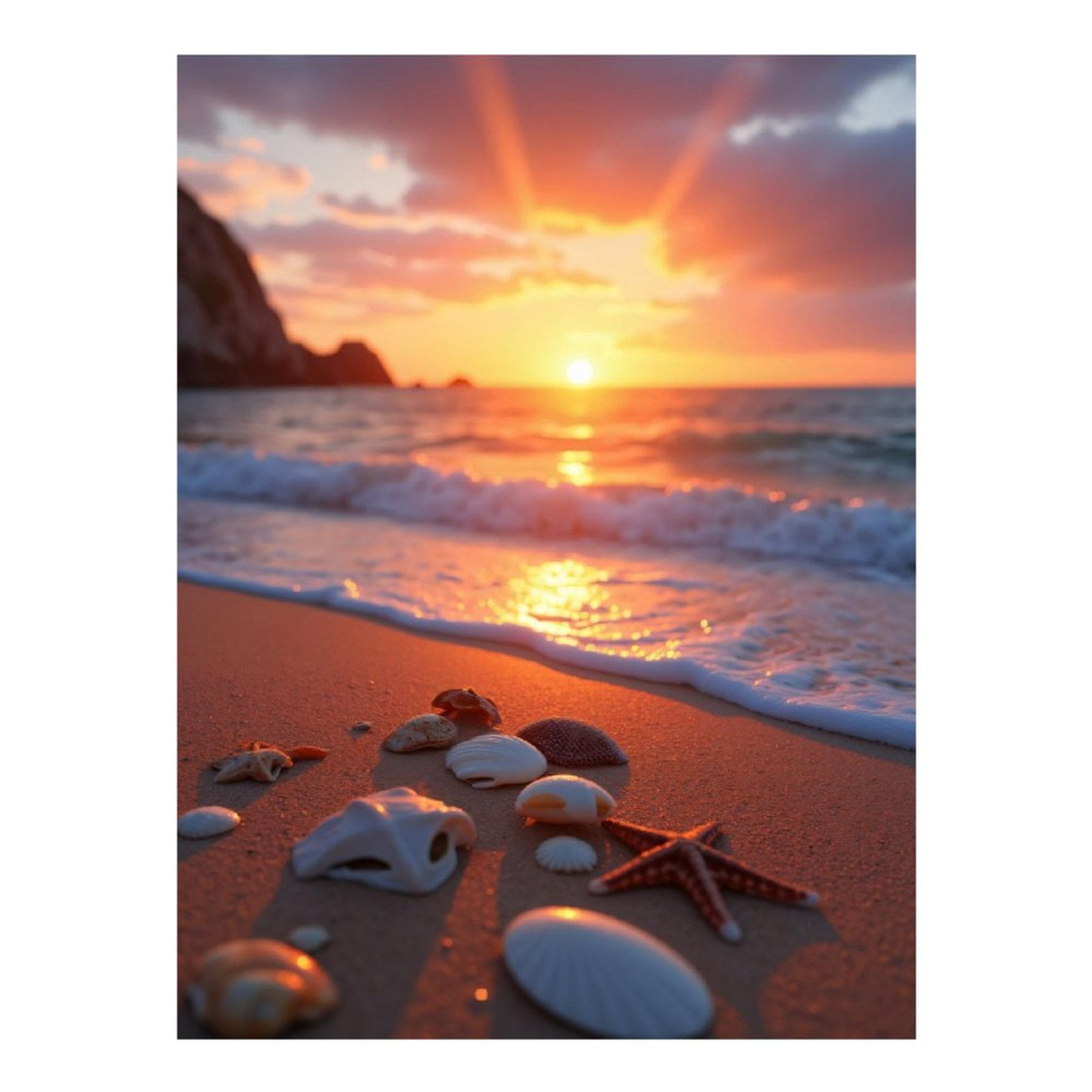 Diamond Art Kits for Adults - 5d Seashells Sunset Beach Scene Diamond ...