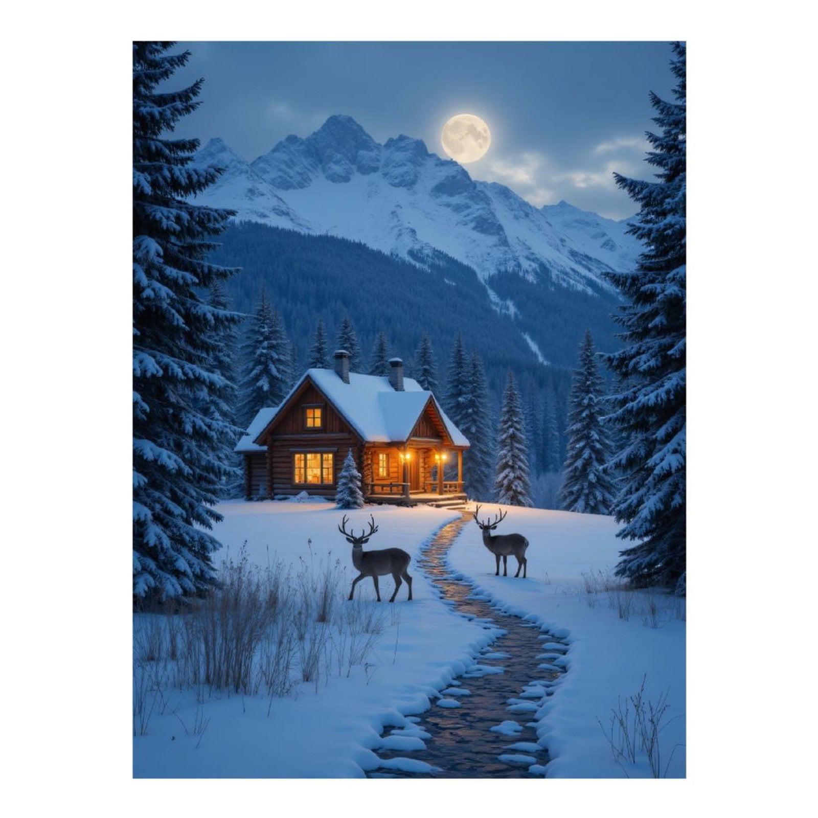 Diamond Art Kits for Adults - 5d Snowy Cabin Night Scene Diamond ...