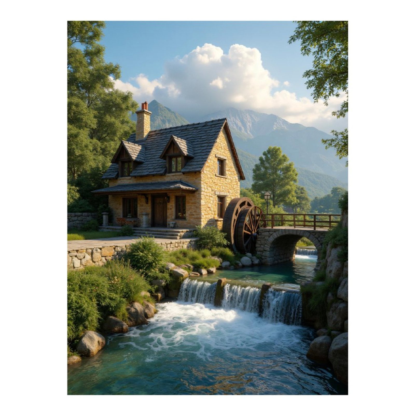 Diamond Art Kits for Adults - 5d Stone Cottage By Mountain Stream ...