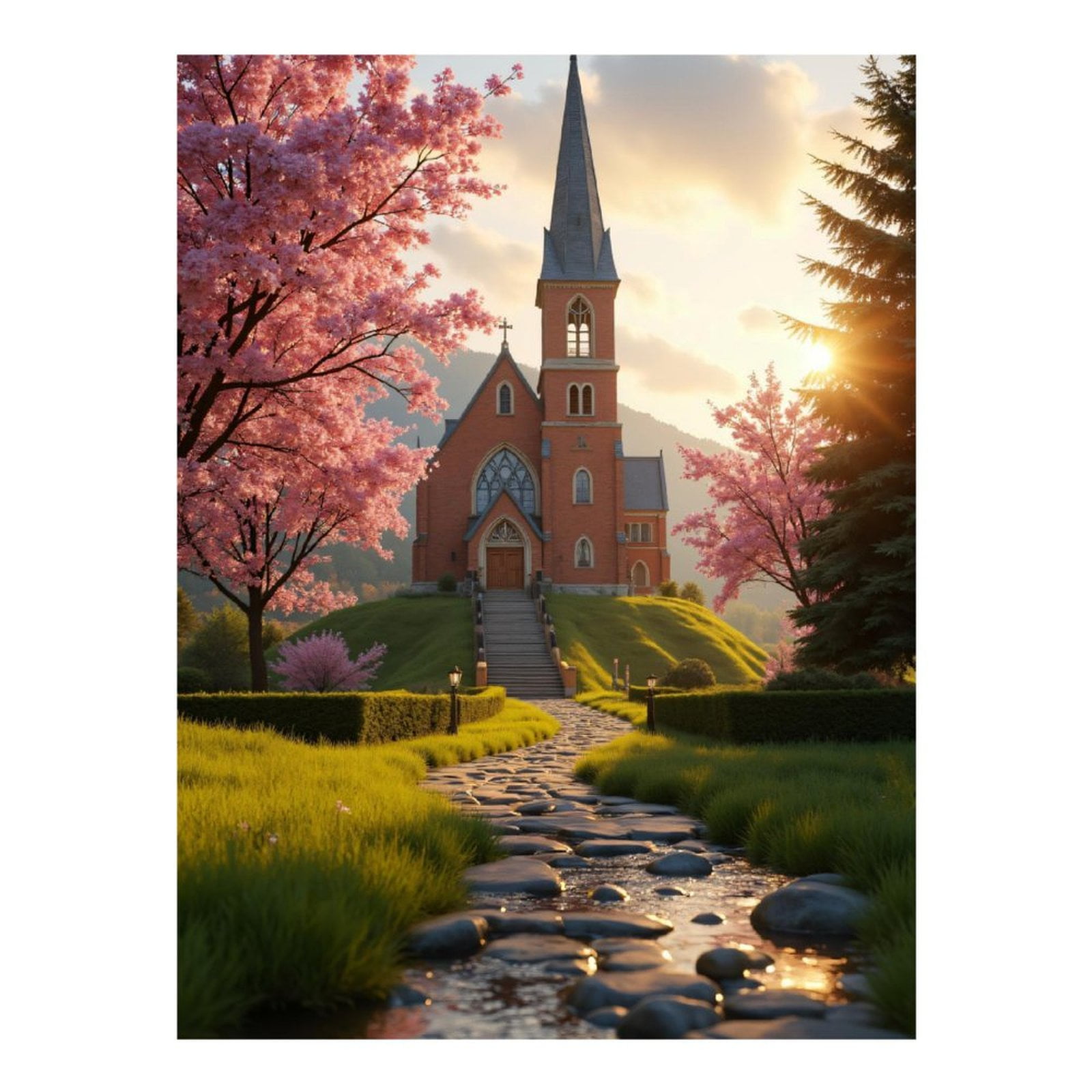 Diamond Art Kits for Adults - 5d Sunset Brick Chapel Pathway Diamond ...