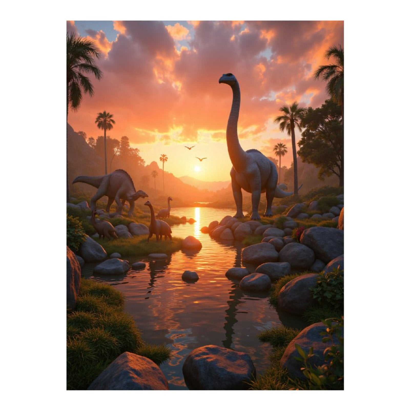 Diamond Art Kits for Adults - 5d Sunset Dinosaur Valley Scene Diamond ...