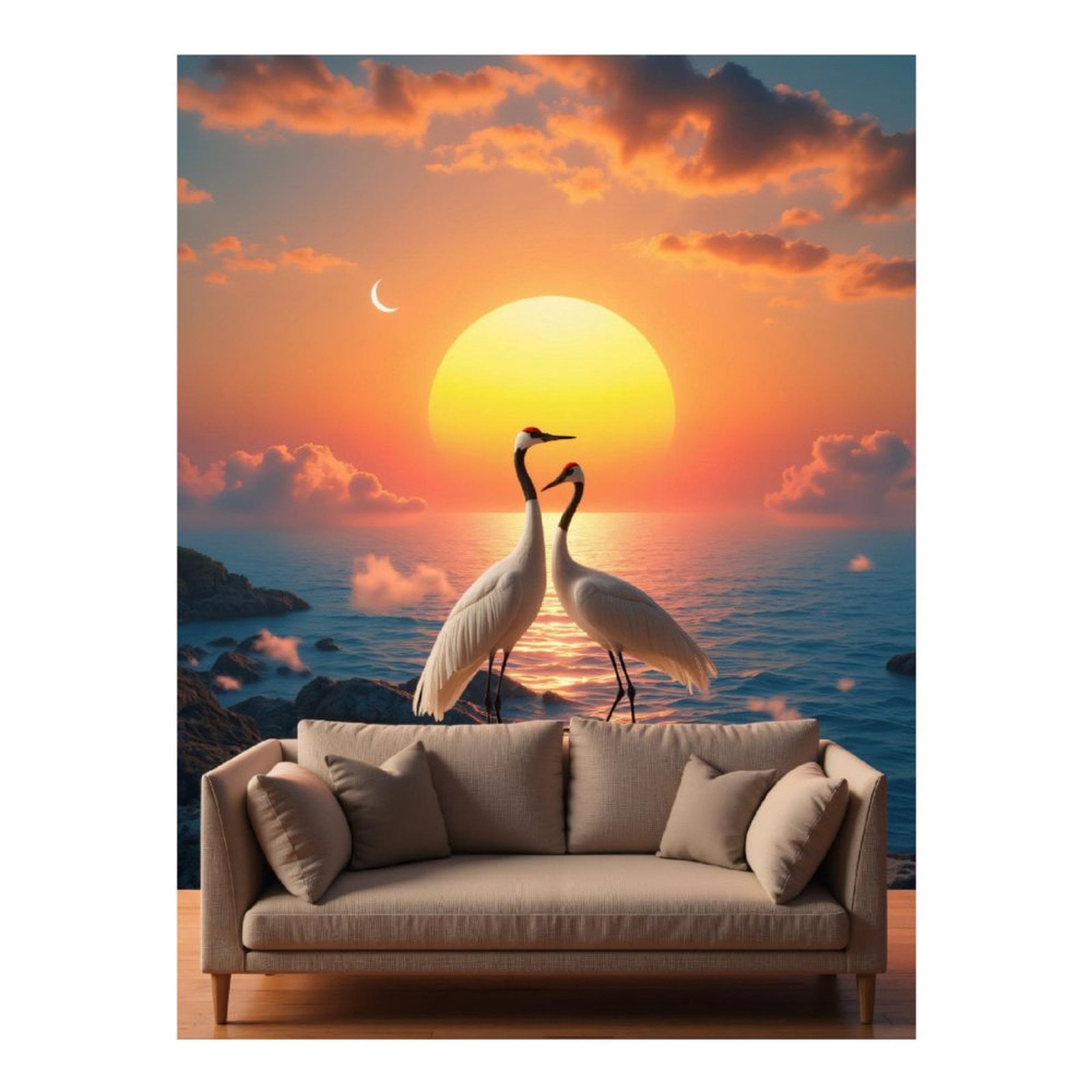 Diamond Art Kits for Adults - 5d Sunset Ocean Birds Sofa Scene Diamond ...