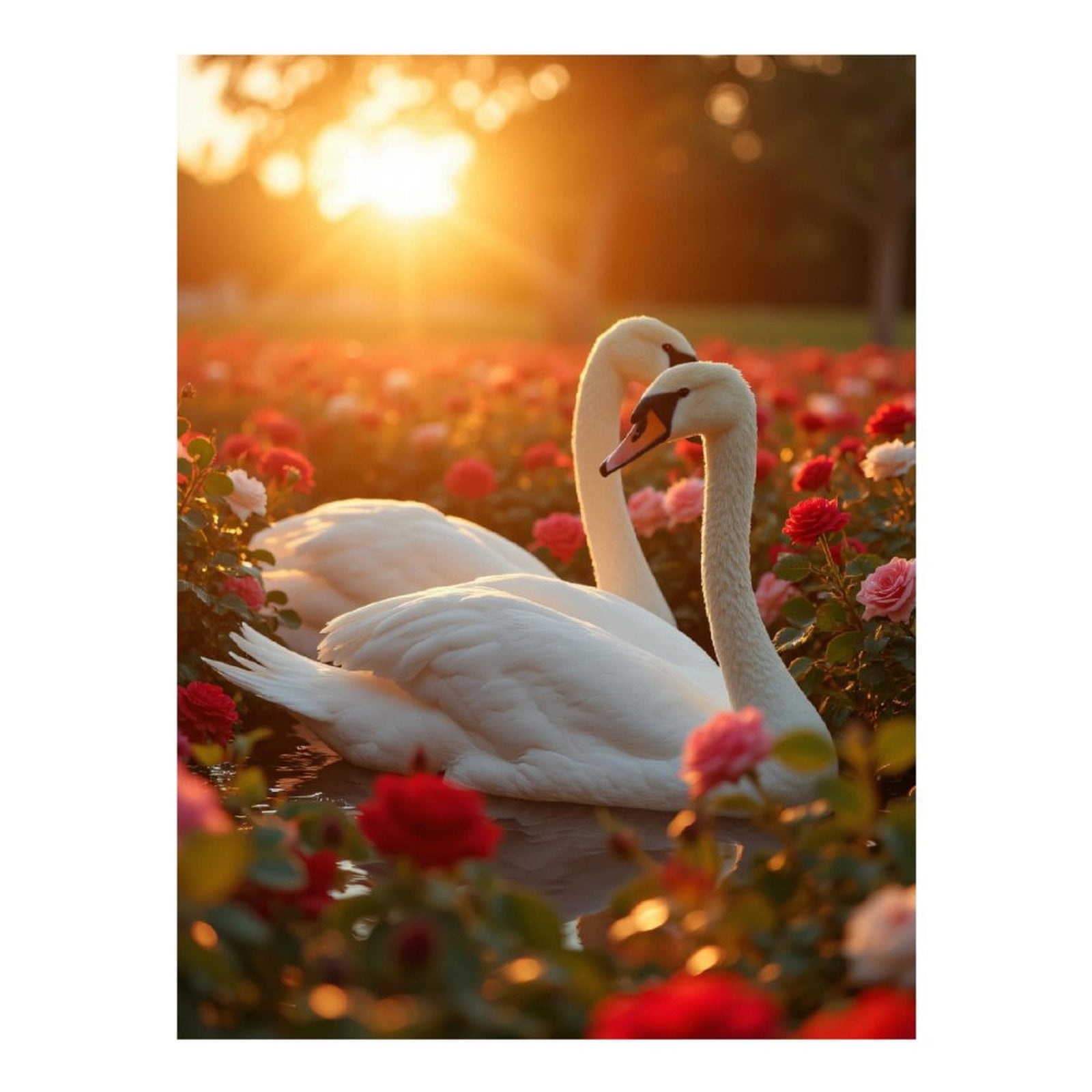 Diamond Art Kits for Adults - 5d Swans Sunrise Roses Pond Beauty ...