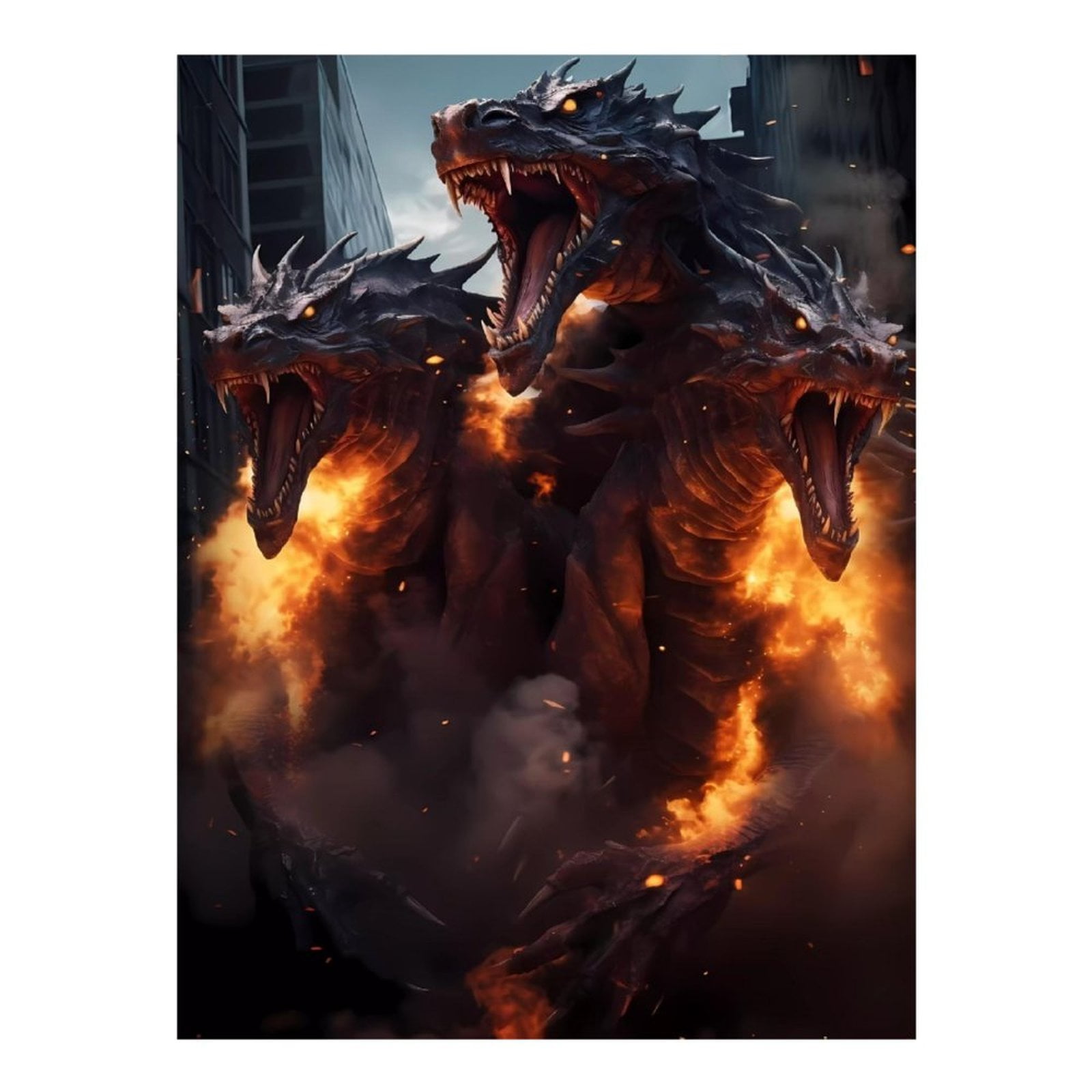 Diamond Art Kits for Adults - 5d Three Headed Dragon Flames City ...