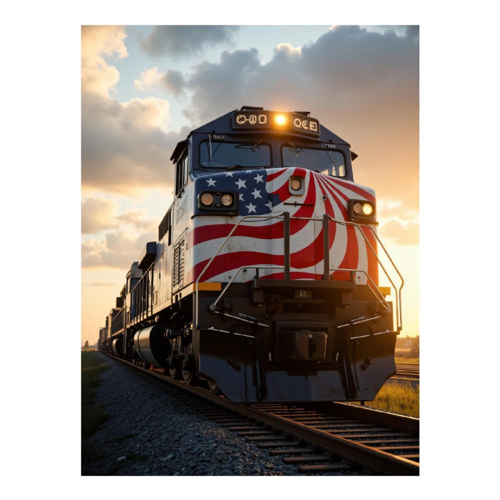 Diamond Art Kits for Adults - 5d Train Locomotive Sunset Flag Rails ...