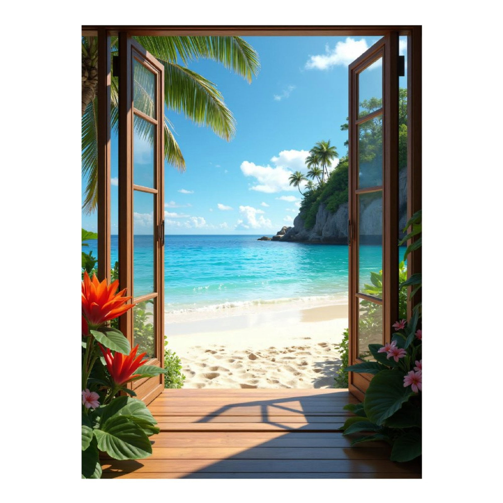 Diamond Art Kits for Adults - 5d Tropical Beach Open Window View ...