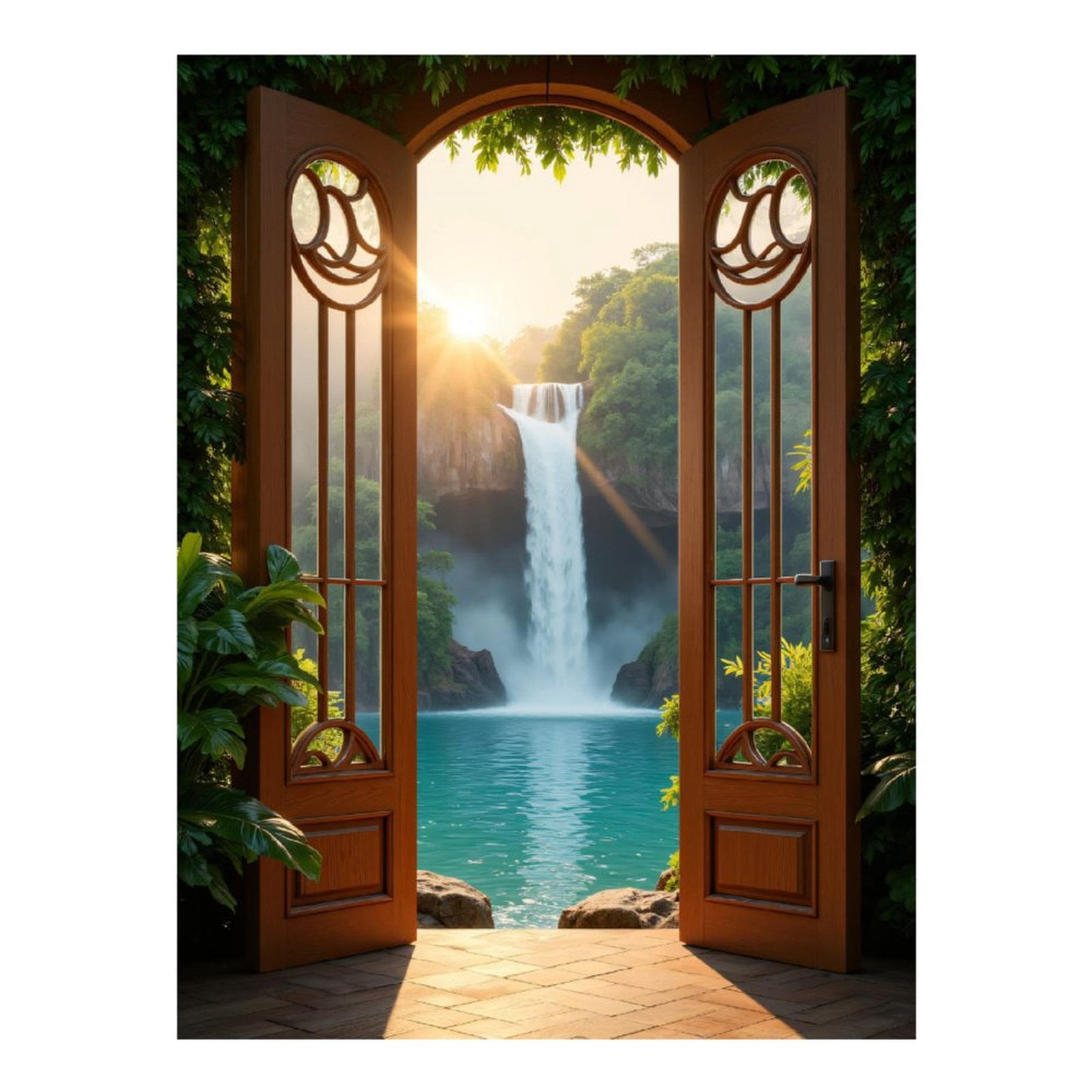 Diamond Art Kits for Adults - 5d Waterfall Sunlight Wooden Doorway Scene Diamond Painting for ...