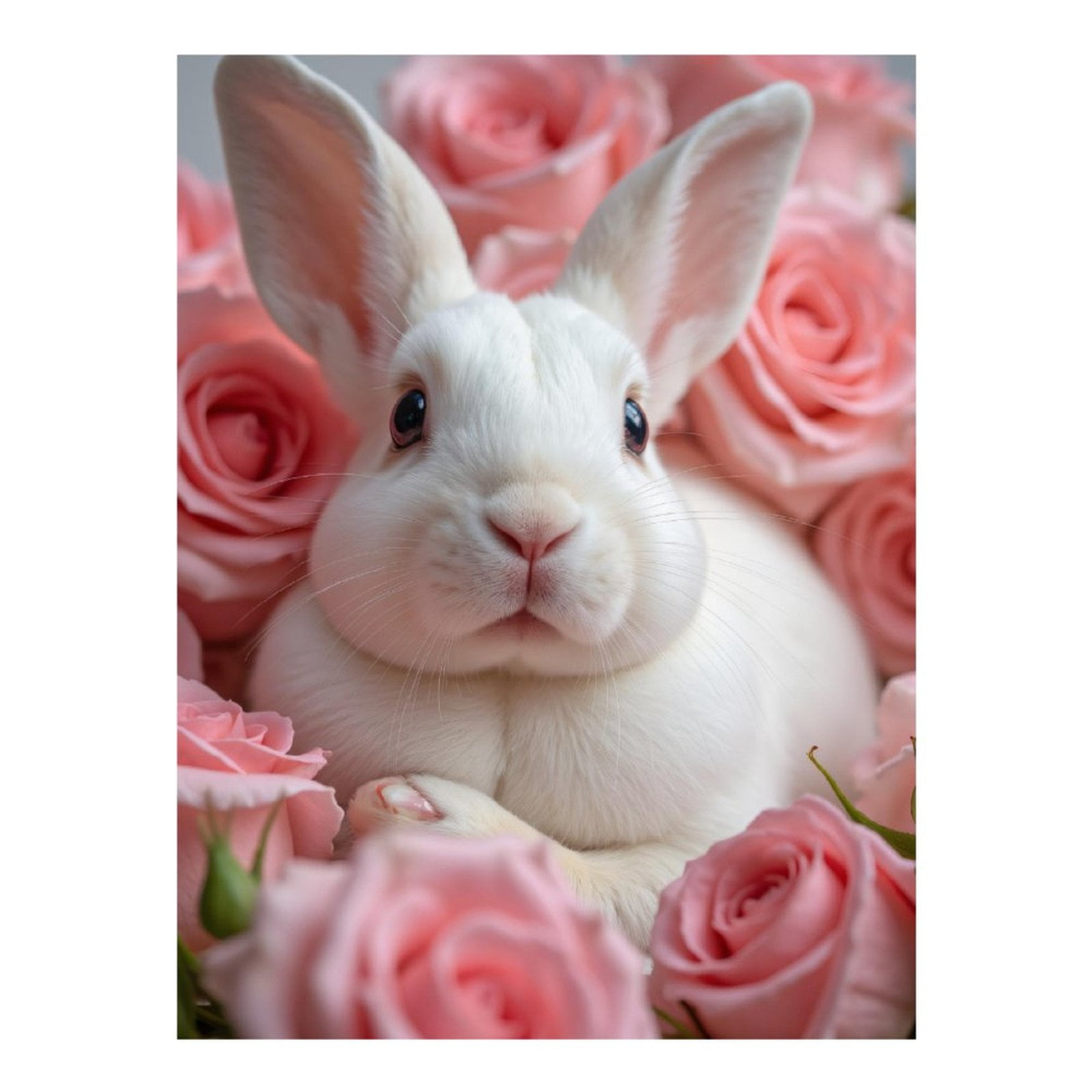 Diamond Art Kits for Adults - 5d White Rabbit Among Pink Roses Diamond ...