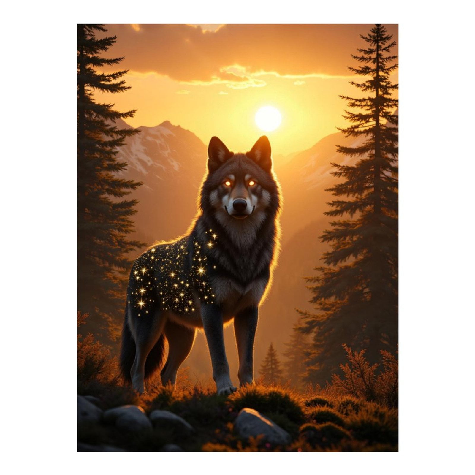 Diamond Art Kits for Adults - 5d Wolf Sunset Stars Forest Diamond ...