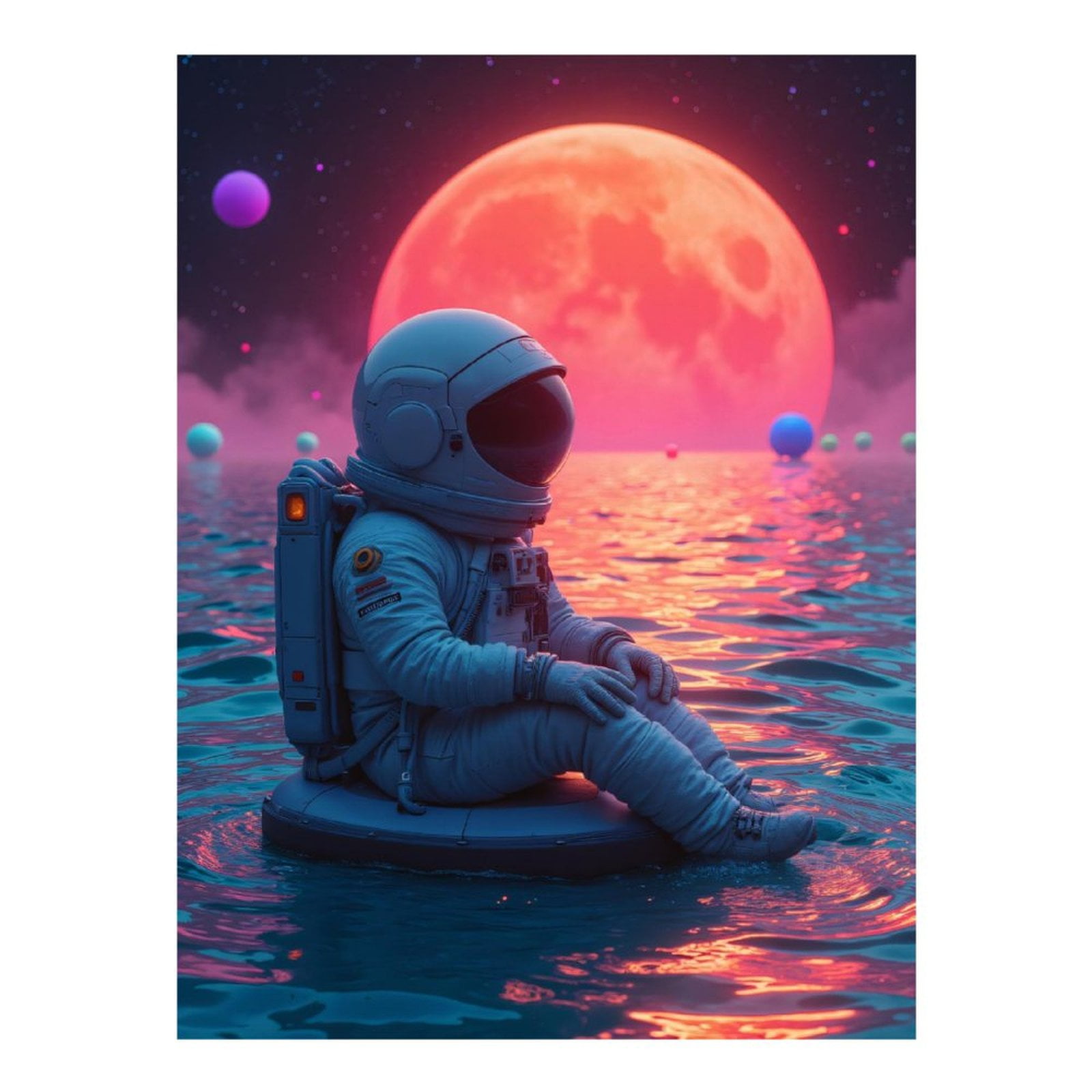 Diamond Art Kits for Adults - Astronaut Moon Sunset Ocean Scene 5d ...