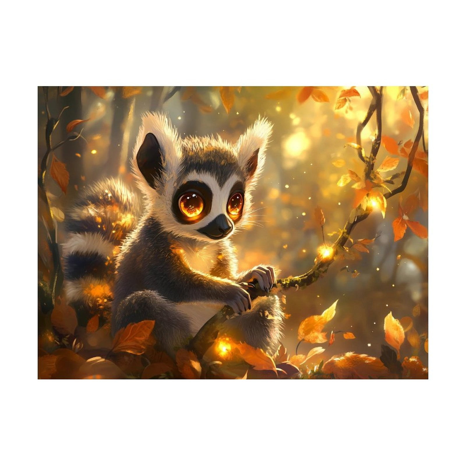 Diamond Art Kits for Adults, Autumn Maple Leaf Cute LemurDiamond ...