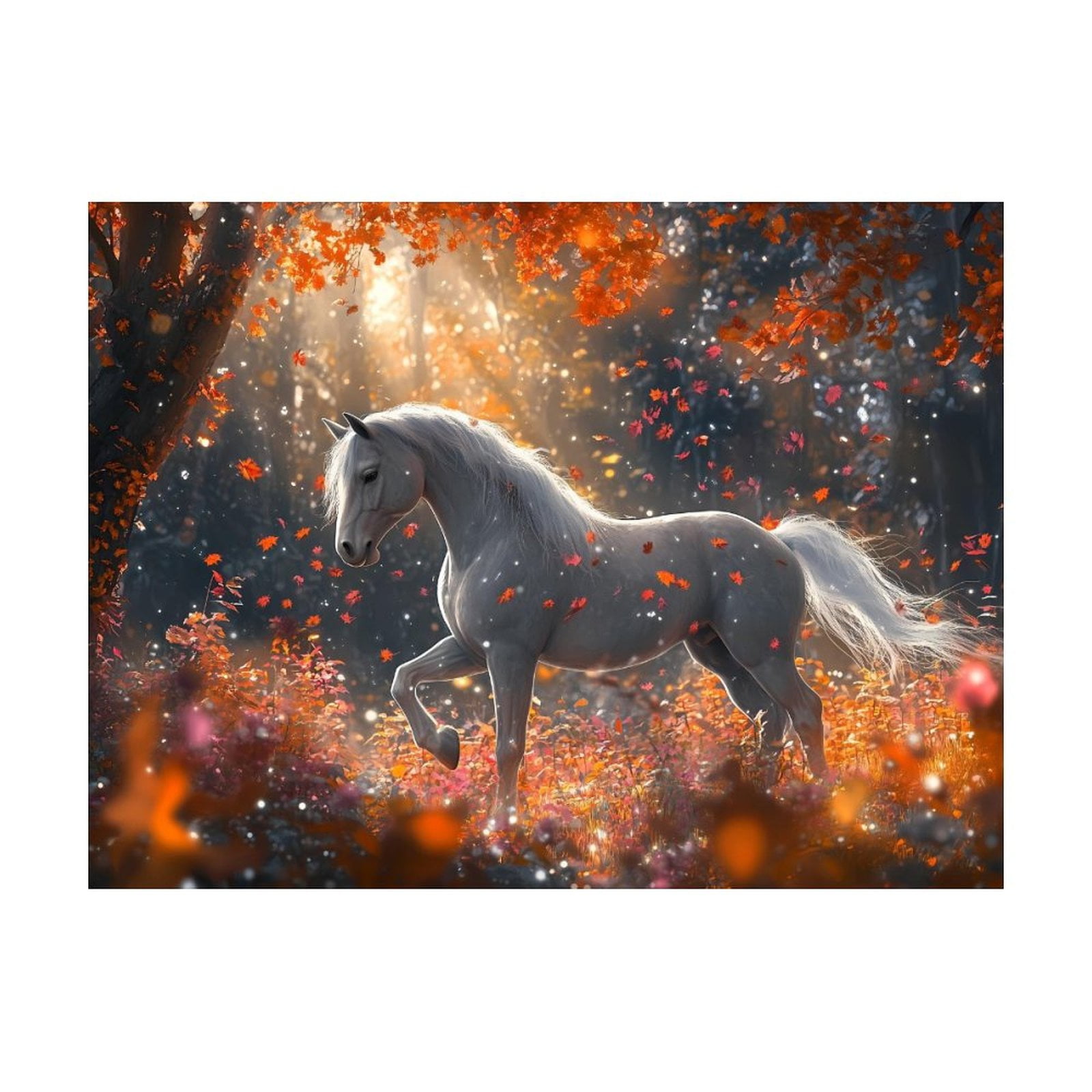 Diamond Art Kits for Adults, Autumn Maple Leaf White HorseDiamond ...
