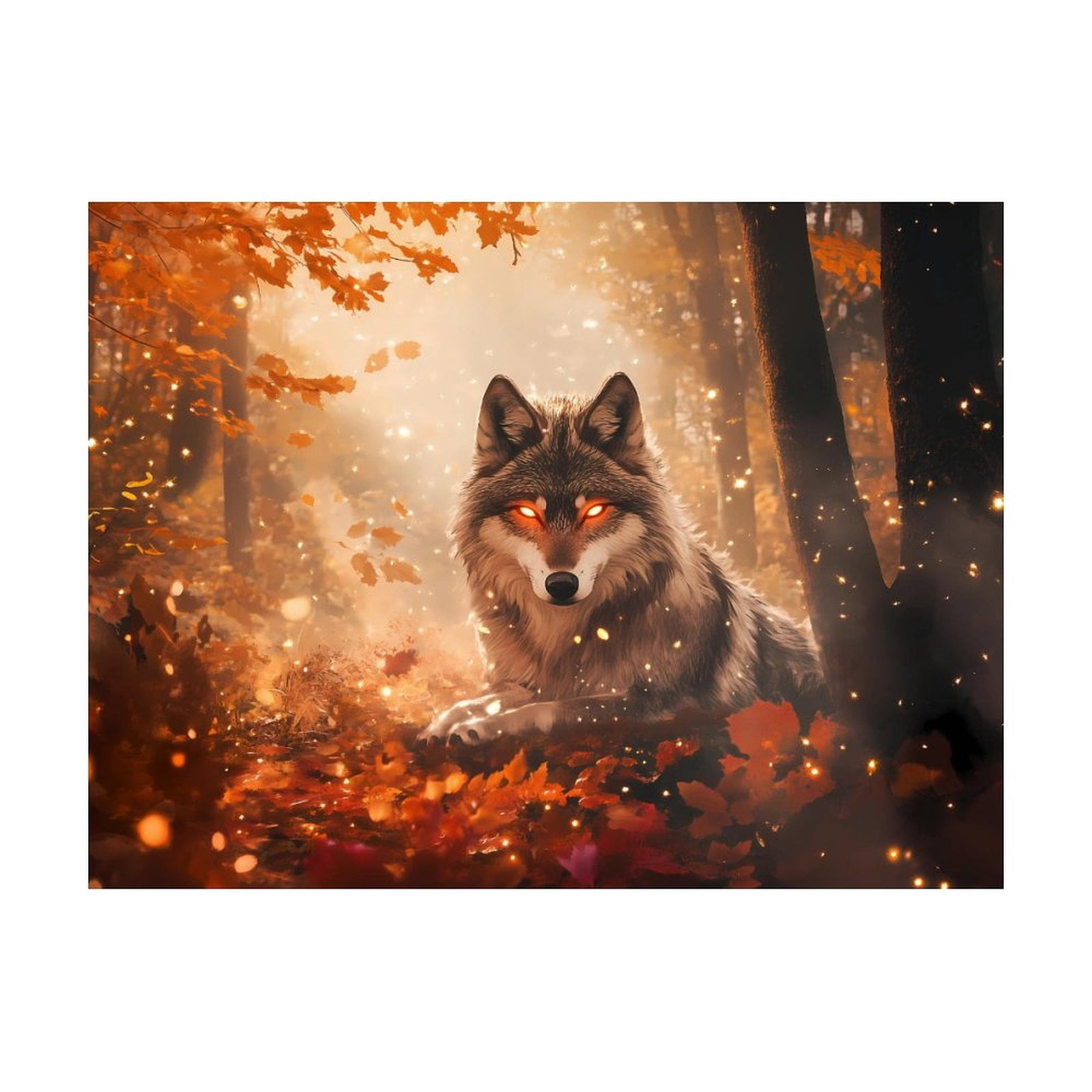 Diamond Art Kits for Adults, Autumn Wolf Maple ForestDiamond Painting ...