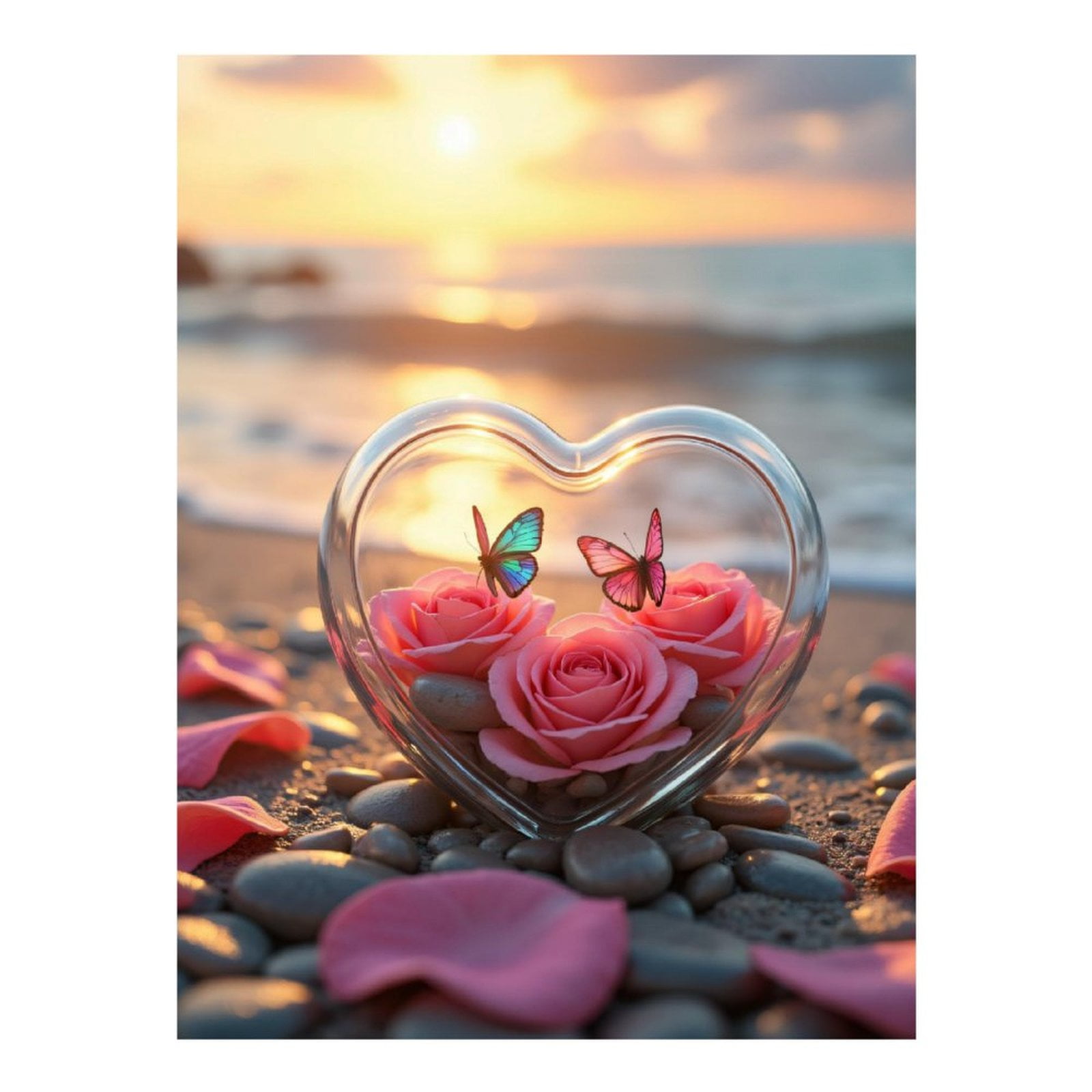 Diamond Art Kits for Adults, Beach Sunset Heart Roses Butterflies 5D ...
