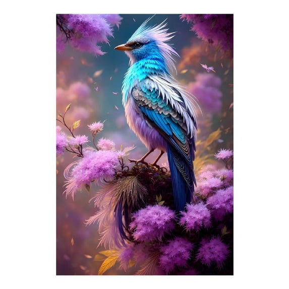 Diamond Art Kits for Adults, Beautiful Pink Flower Blue BirdDiamond ...