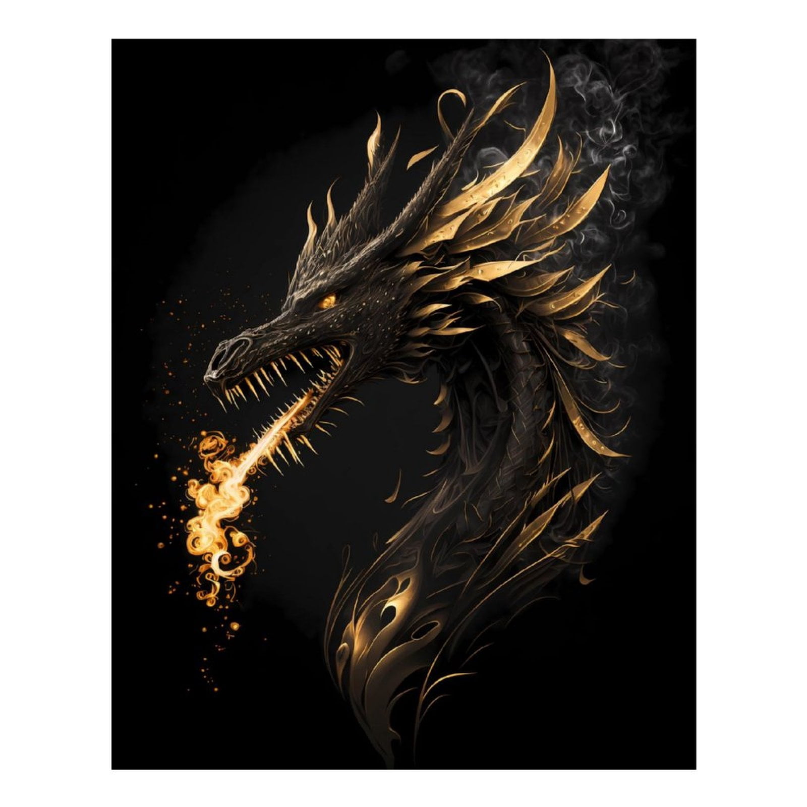 Diamond Art Kits for Adults - Black And Gold Fire Dragon DIY Frameless ...