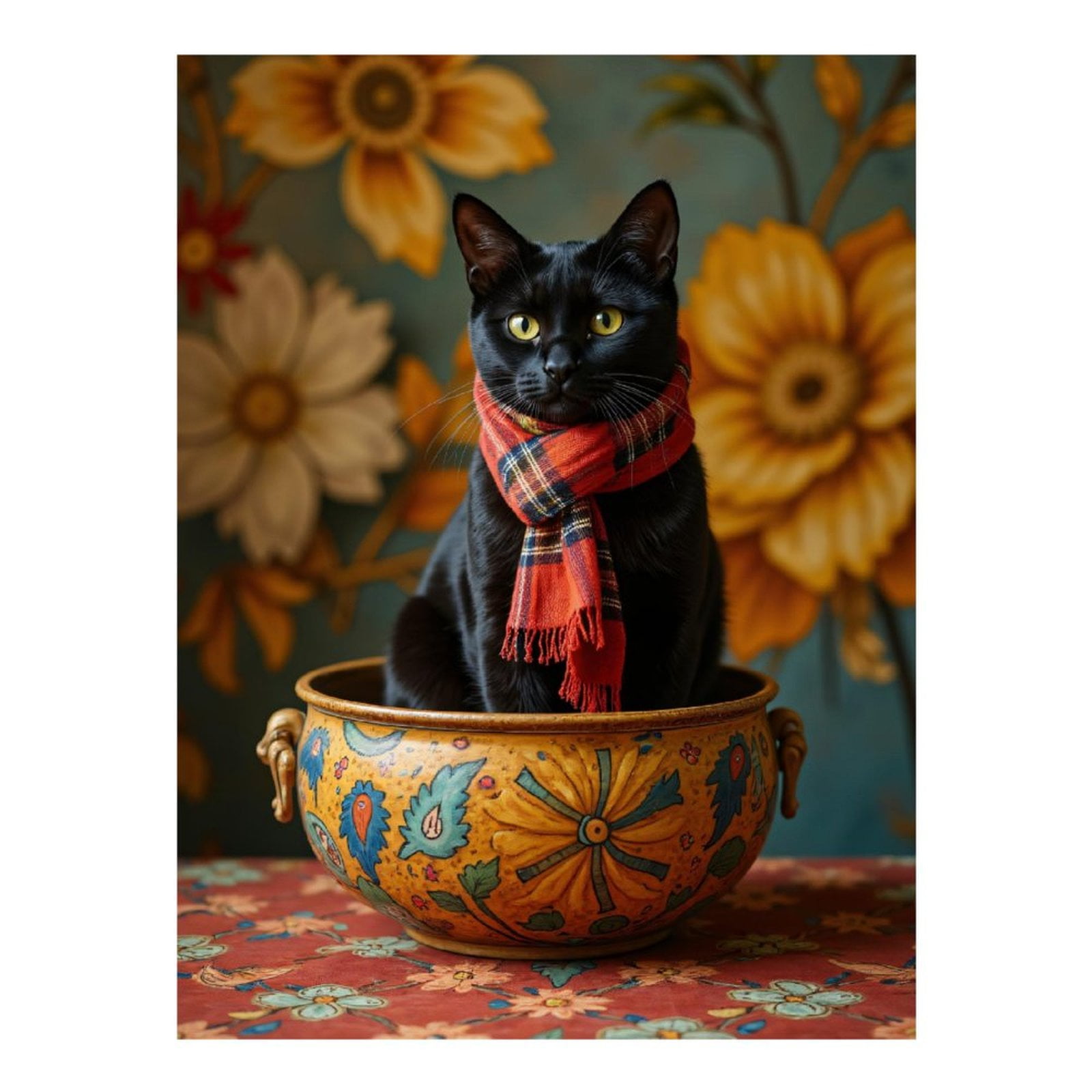 Diamond Art Kits for Adults - Black Cat Scarf Floral Pot Vase 5d ...