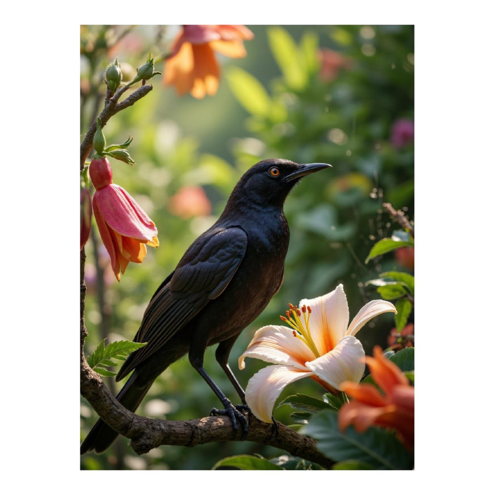 Diamond Art Kits for Adults, Blackbird Amidst Vibrant Blooms 5D Diamond ...