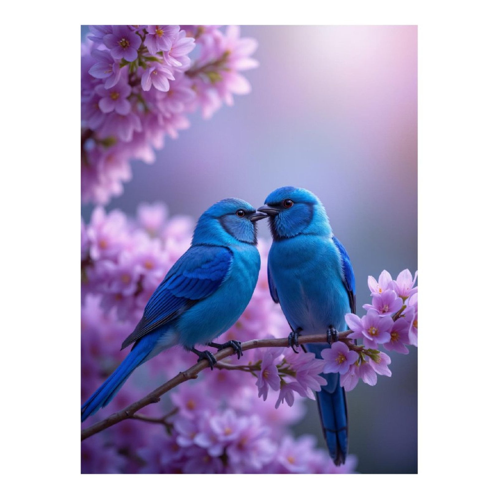Diamond Art Kits for Adults, Blue Birds Pink Blossoms Background 5D ...