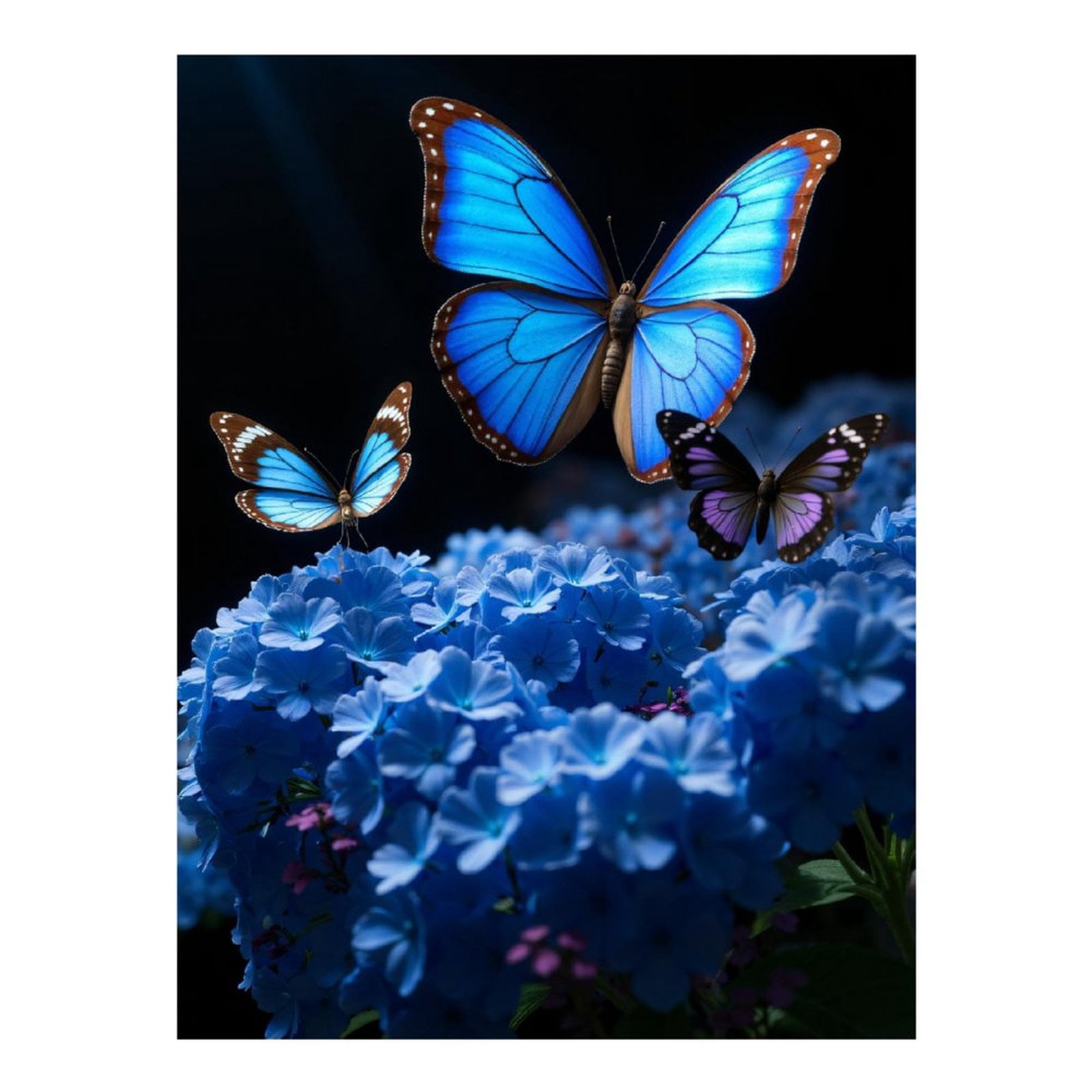 Diamond Art Kits for Adults, Blue Butterflies Over Blue Flowers 5D ...