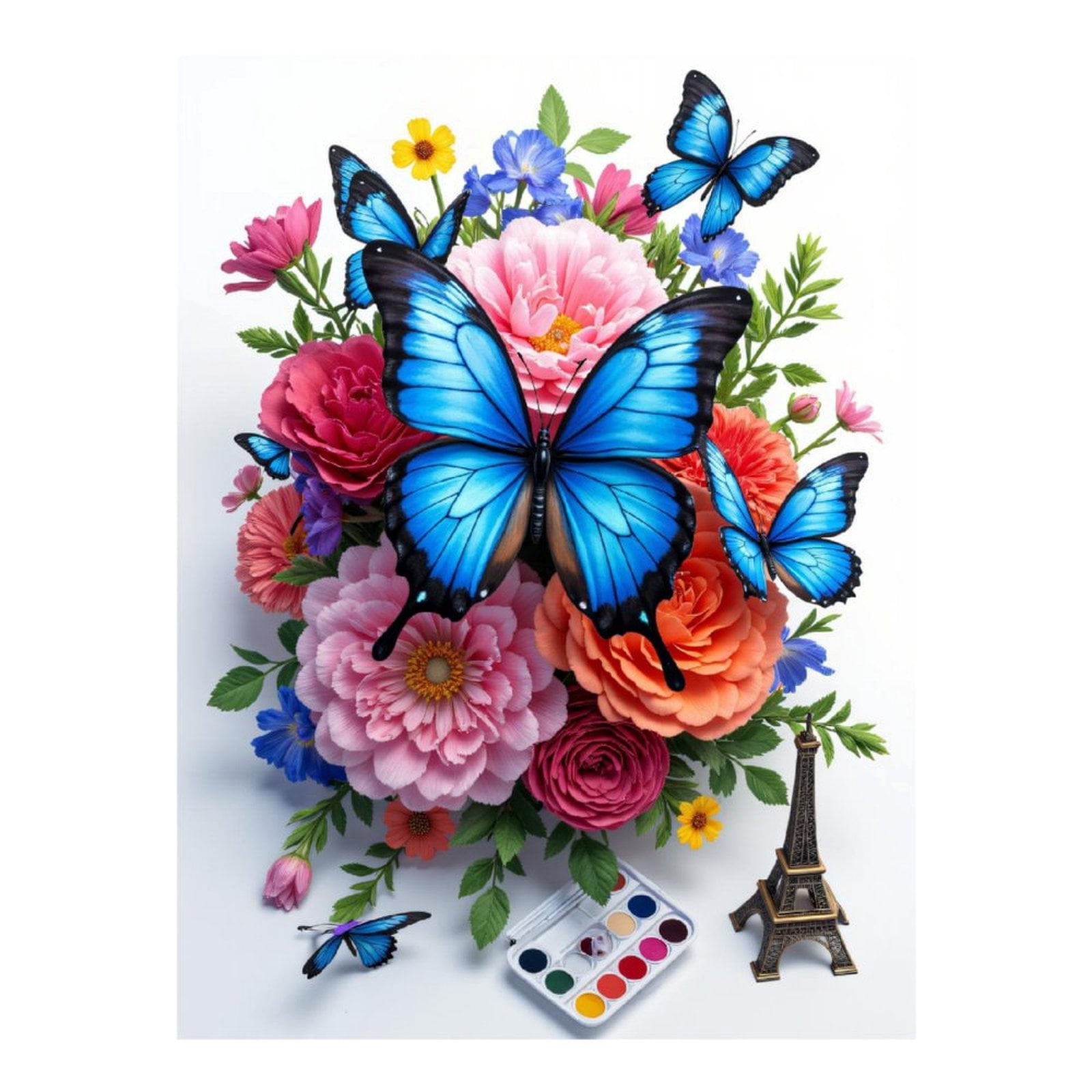 Diamond Art Kits for Adults - Blue Butterflies Floral Eiffel Paris 5d ...