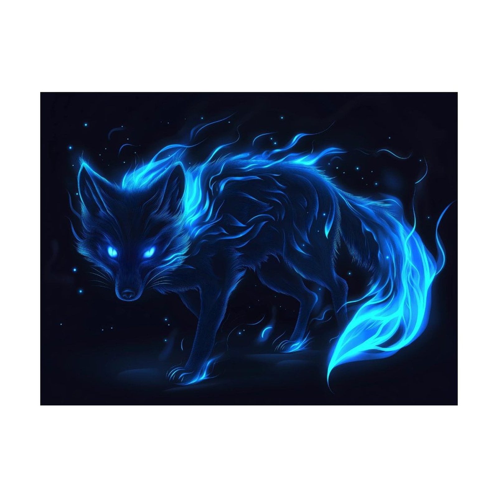 Diamond Art Kits for Adults - Blue Flames Black Fox DIY Diamond ...