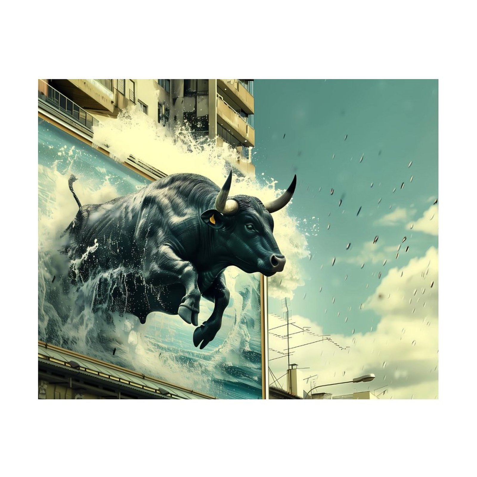 Diamond Art Kits for Adults - Bull Charging Through Waves DIY Diamond ...