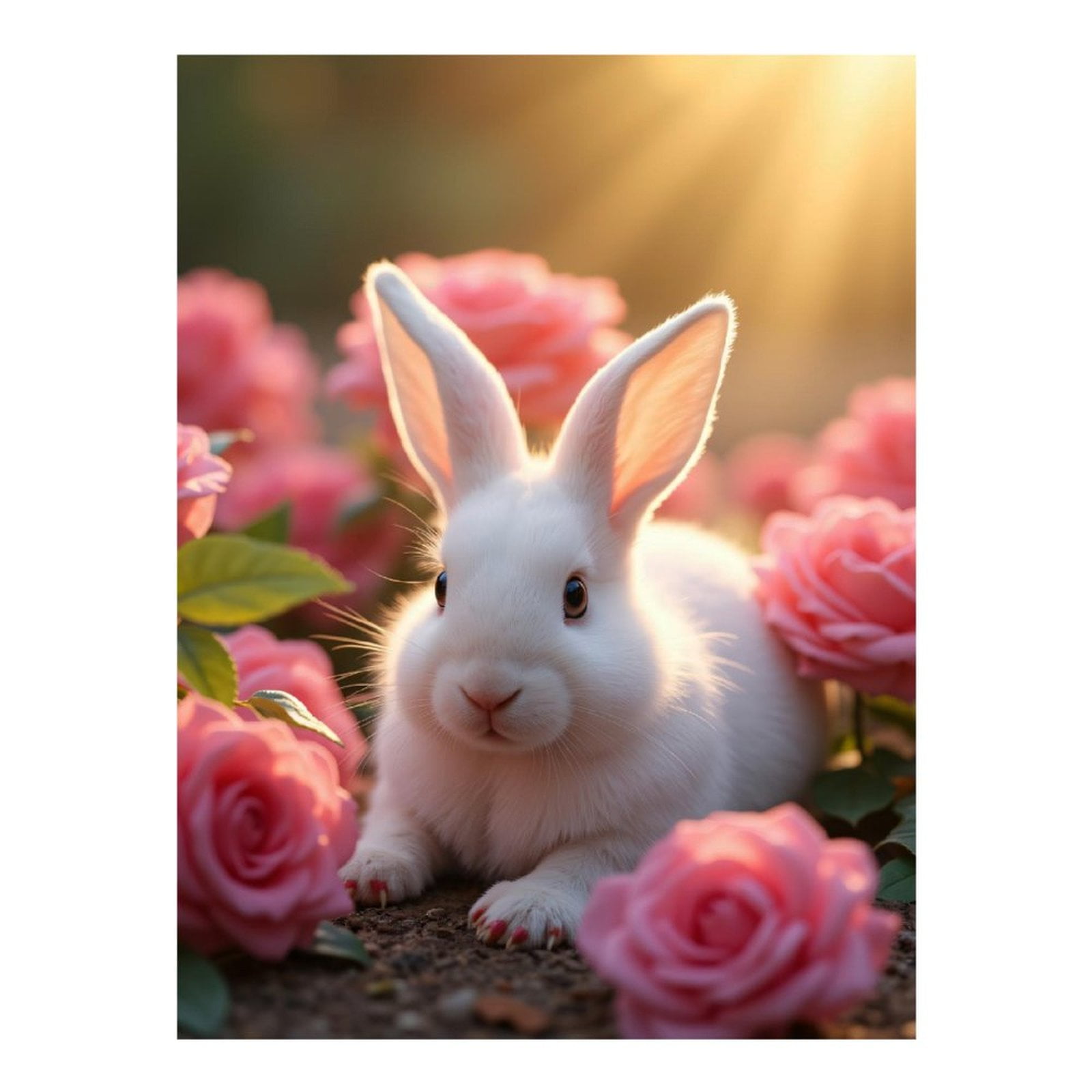 Diamond Art Kits for Adults, Bunny Among Pink Roses Sunlight 5D Diamond ...