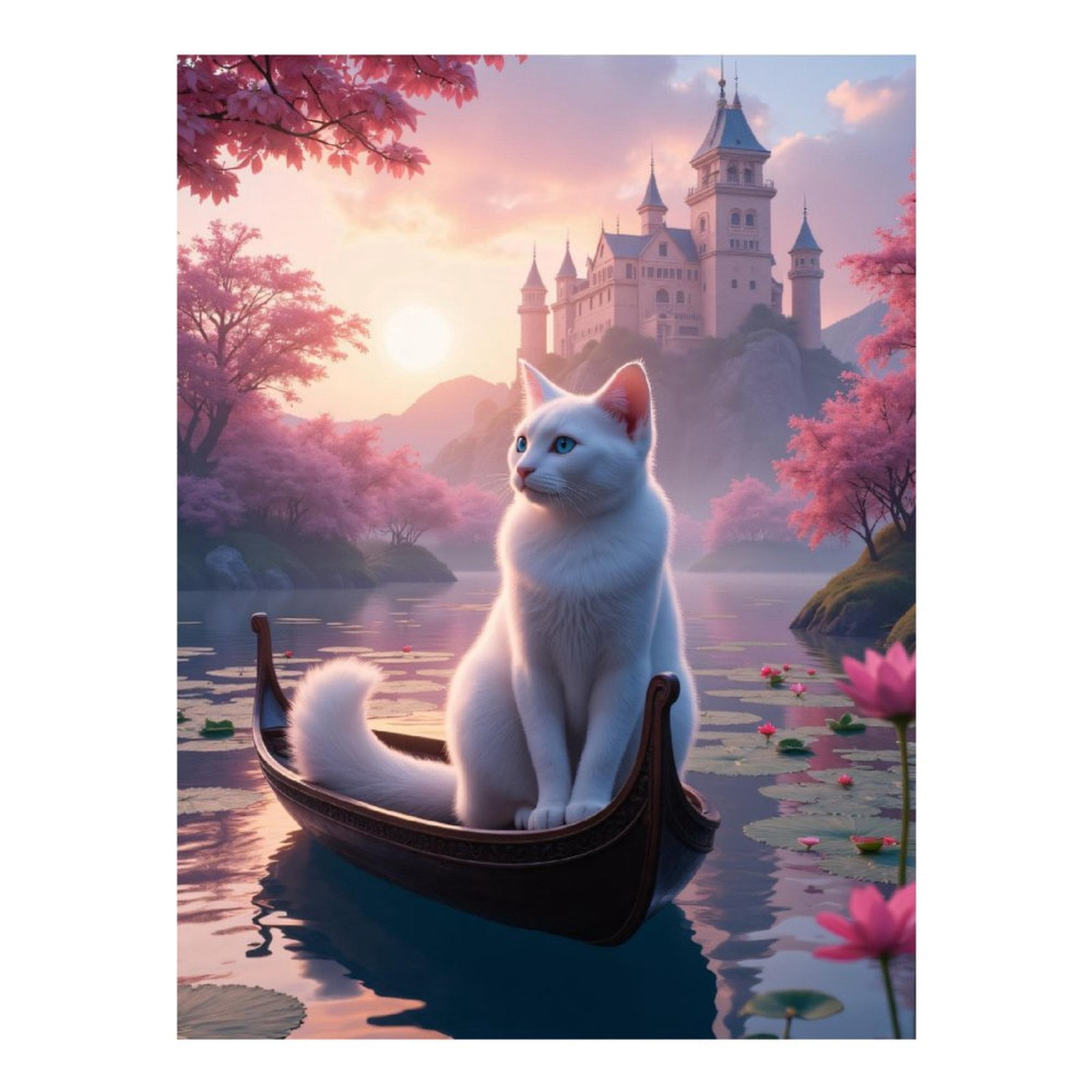 Diamond Art Kits for Adults, Castle Cat On Peaceful Lake 5D Diamond ...