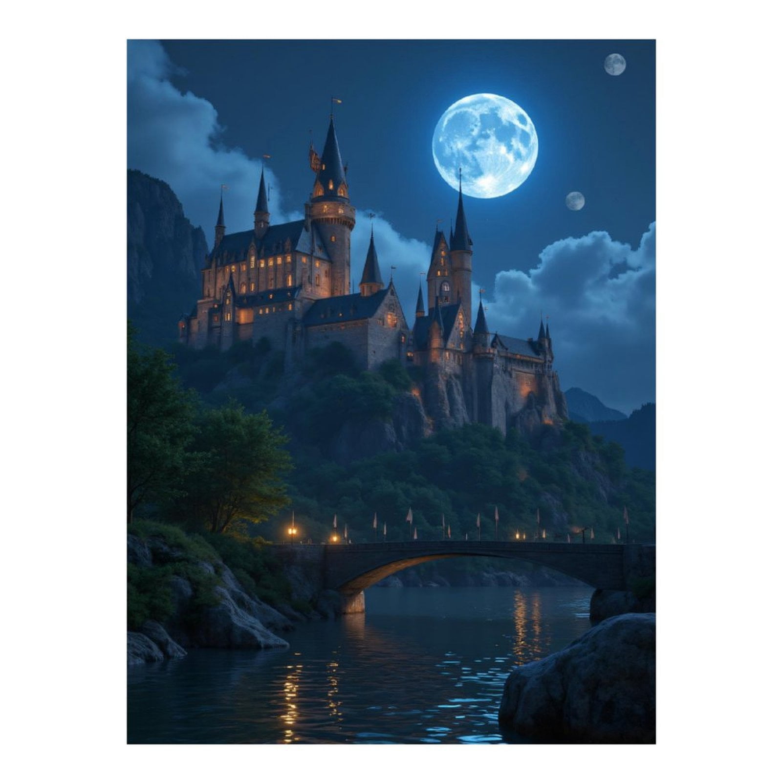 Diamond Art Kits for Adults - Castle Under Full Moon Sky 5d Diamond ...