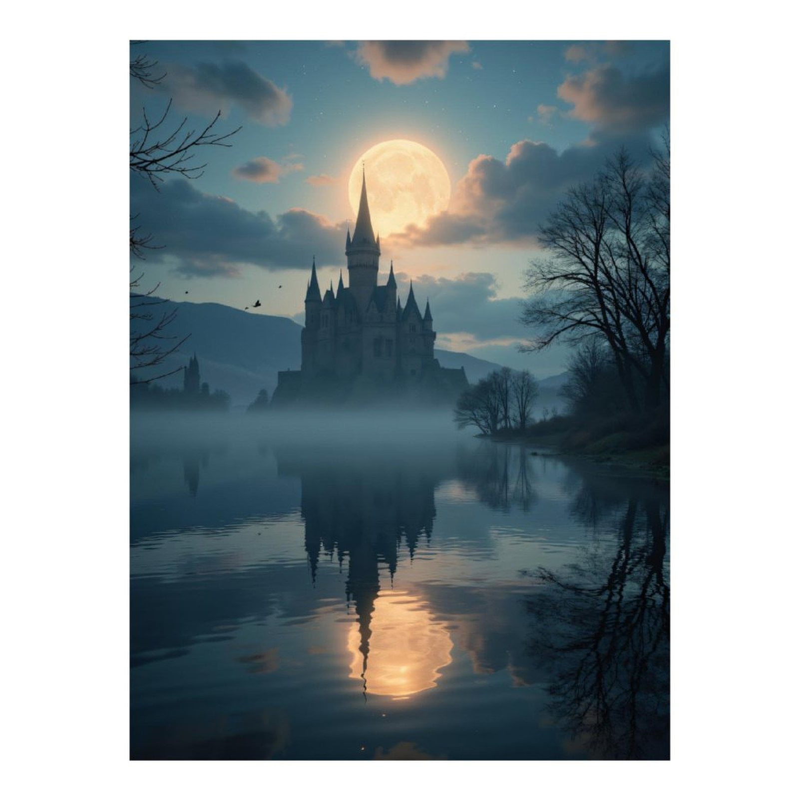 Diamond Art Kits for Adults, Castle Moonlit Misty Reflection 5D Diamond ...