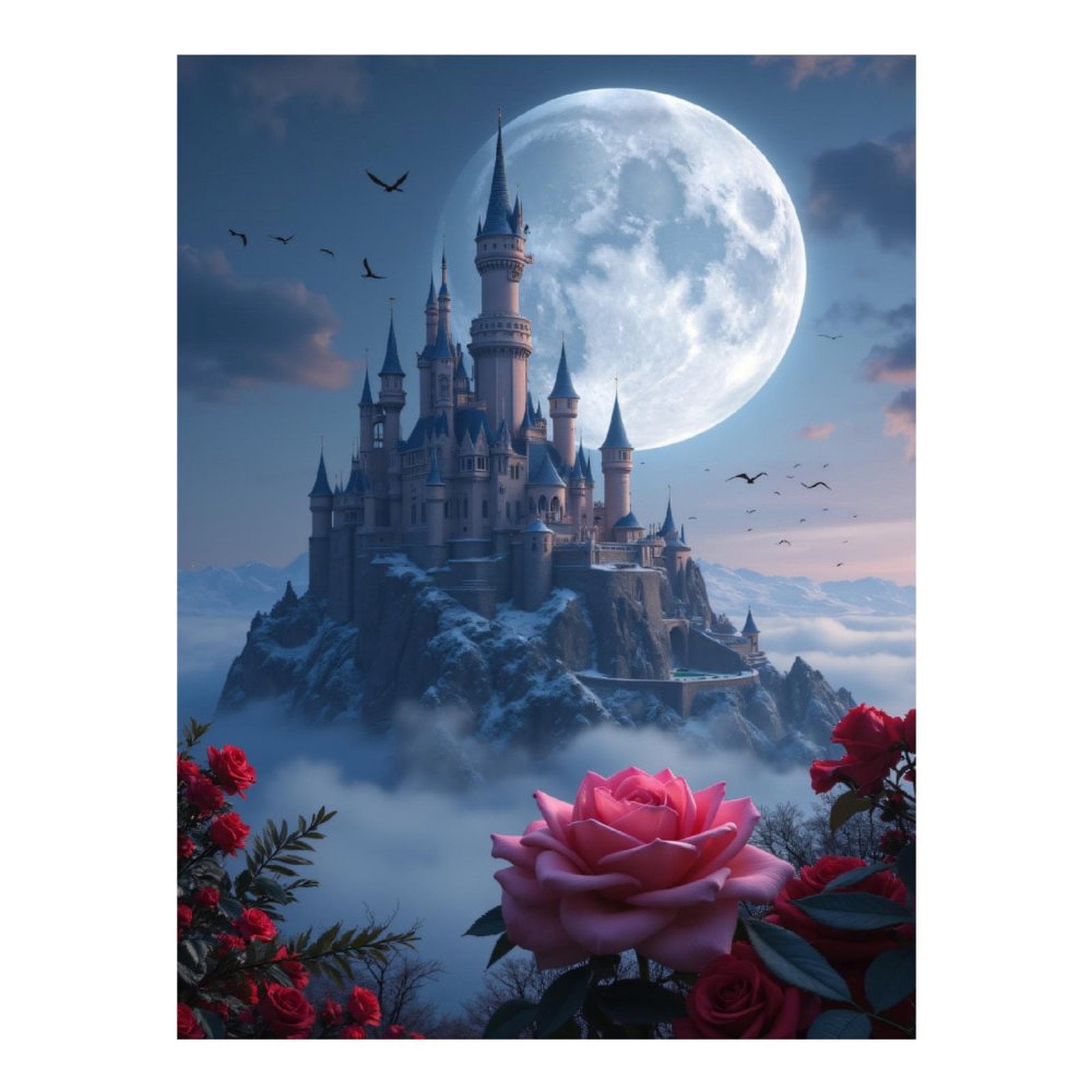 Diamond Art Kits for Adults, Castle Moonlit Roses Sky 5D Diamond ...