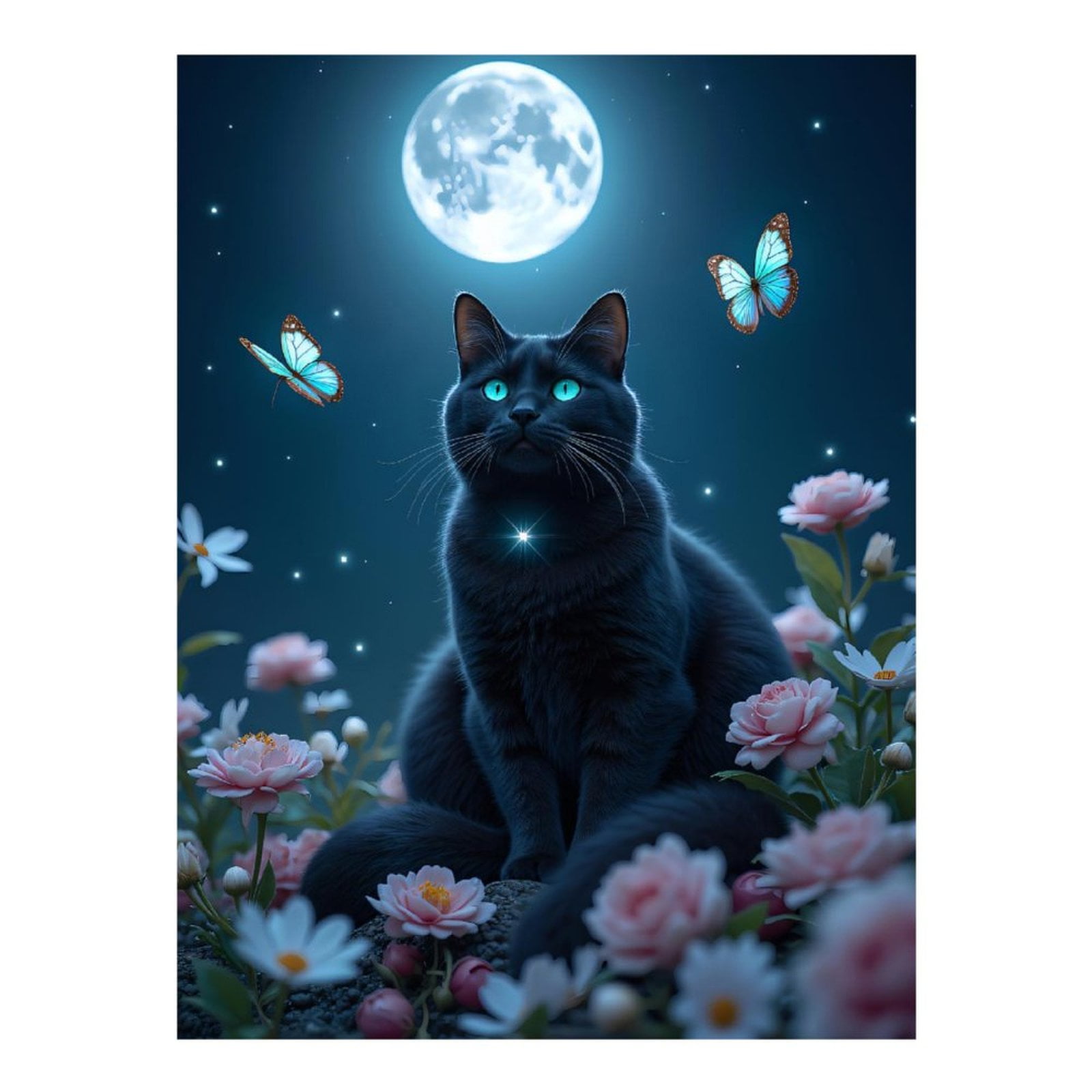 Diamond Art Kits for Adults, Cat Moonlight Flowers Butterflies 5D ...
