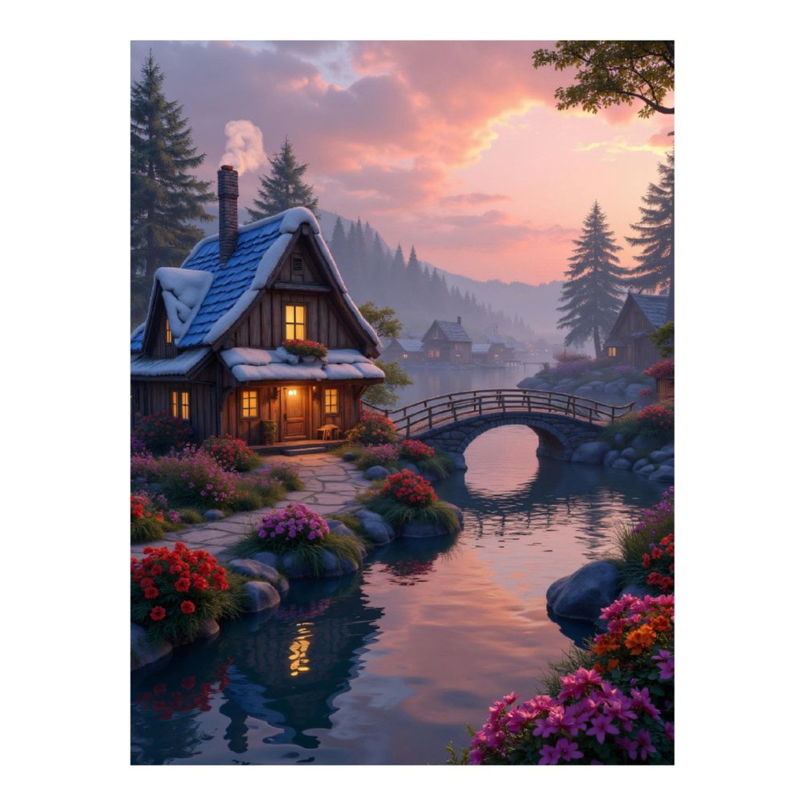 Diamond Art Kits for Adults - Charming Cottage Evening Reflection 5d Diamond Painting for Adults ...