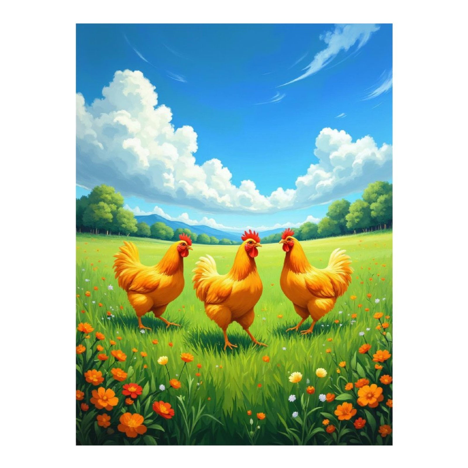 Diamond Art Kits for Adults, Chickens In Sunny Flower Field 5D Diamond ...